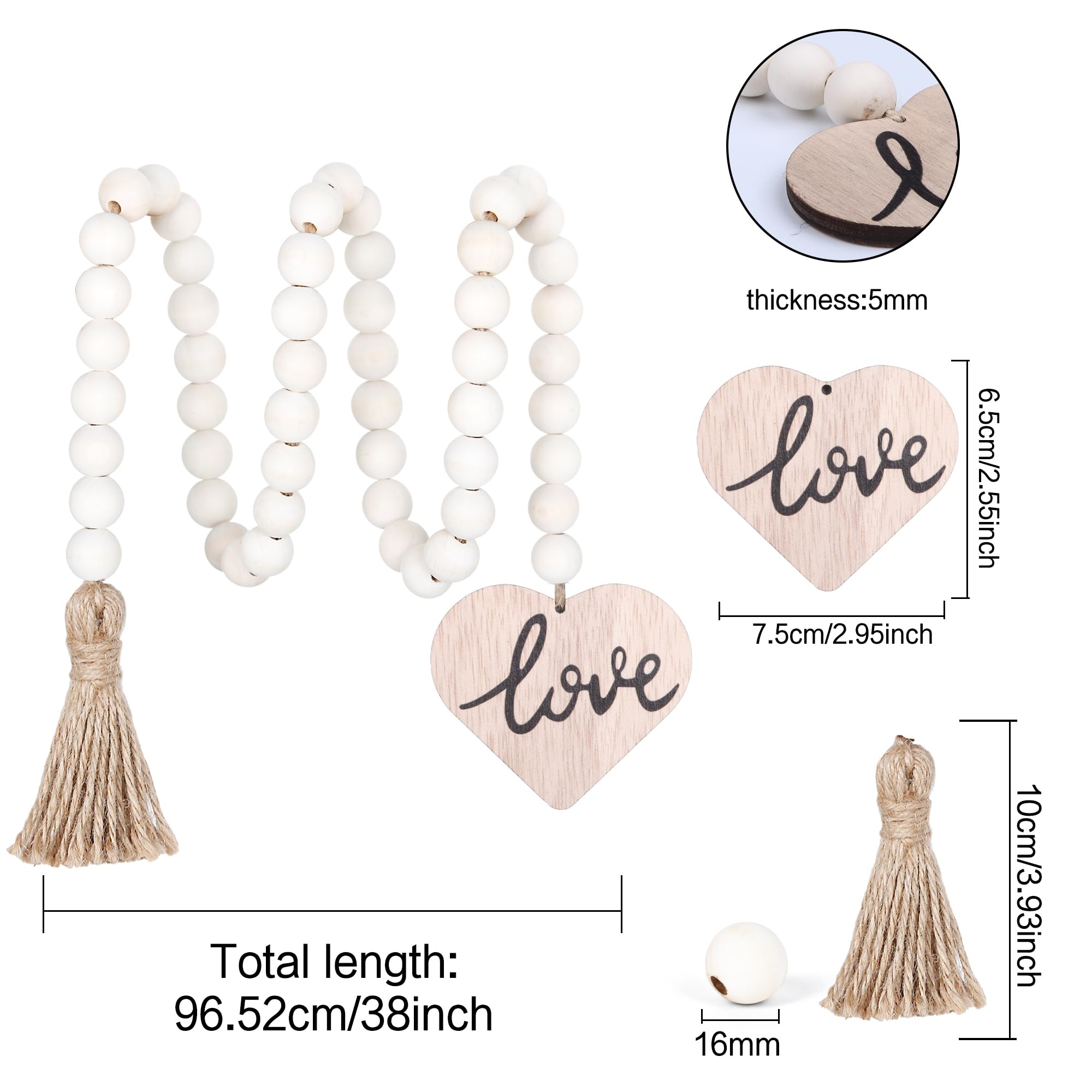 Meplait Love Wooden Bead Garland with Tassel,Decorative Beads Home Decor Farmhouse Tassel Garland Boho Decor for Tiered Tray(38in)
