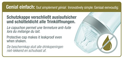 NUK Nature Sense Glass Bottle with Silicone 0-6 Months, S (3 Tiny Openings for Breast Milk, Tea, Water), Holds 120 m Blue