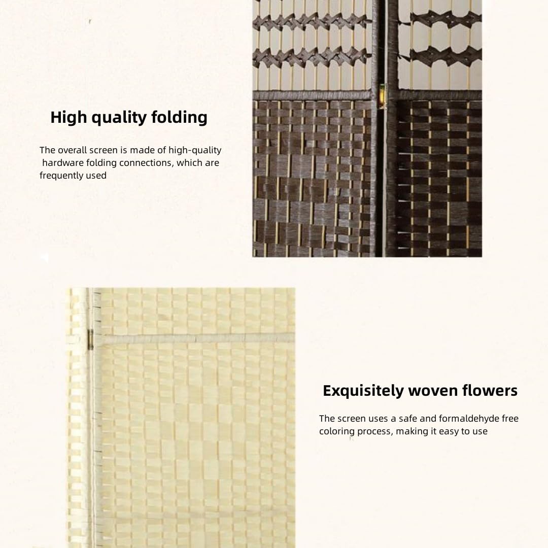 Modern Room Divider Panels,4 Panel Folding Wooden Privacy Screen, Freestanding Partition Screens for Bedroom Living Room Office (Top and Bottom Hollowed Out Milky White,66.9 * 15.7 in)