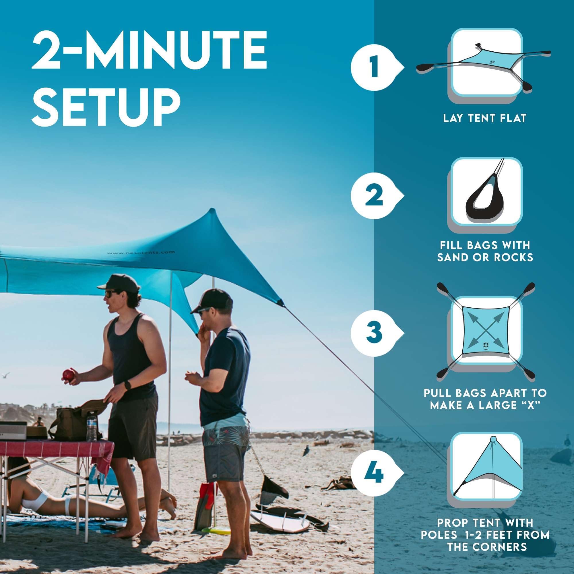 Neso Gigante - Portable Beach Tent - Ideal to Enjoy with Family and Friends - UPF 50+, Water-Resistant, and Lightweight - Teal, 11' x 11'