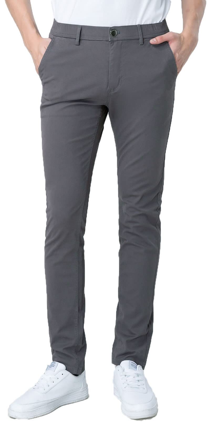Plaid&Plain Men's Khaki Pants Skinny Jeans Cut Chinos Pants 826 Grey29X30