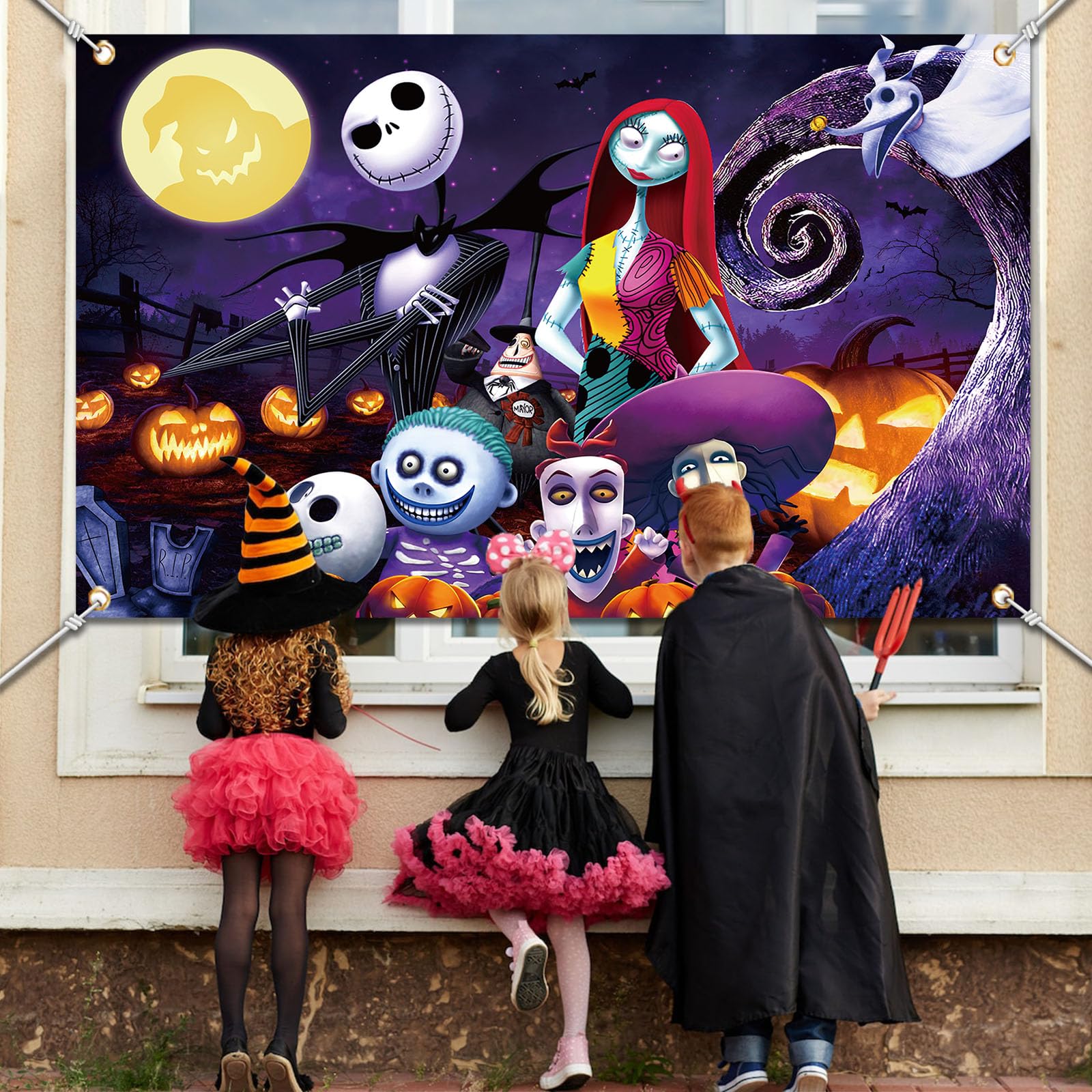 Nightmare Party Supplies, Halloween Party Backdrop Decoration Skull Ghost Pumpkin Background Banner for Trick or Treat Halloween Party Supplies