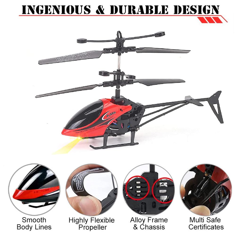 MINADCIN 2-Channel RC Helicopter - 2.4 GHz with Gyro Stabilizer and Searchlight, One-Piece Takeoff/Landing, High/Low Speed - Indoor Flying Toy for Boys, Children, and Beginners