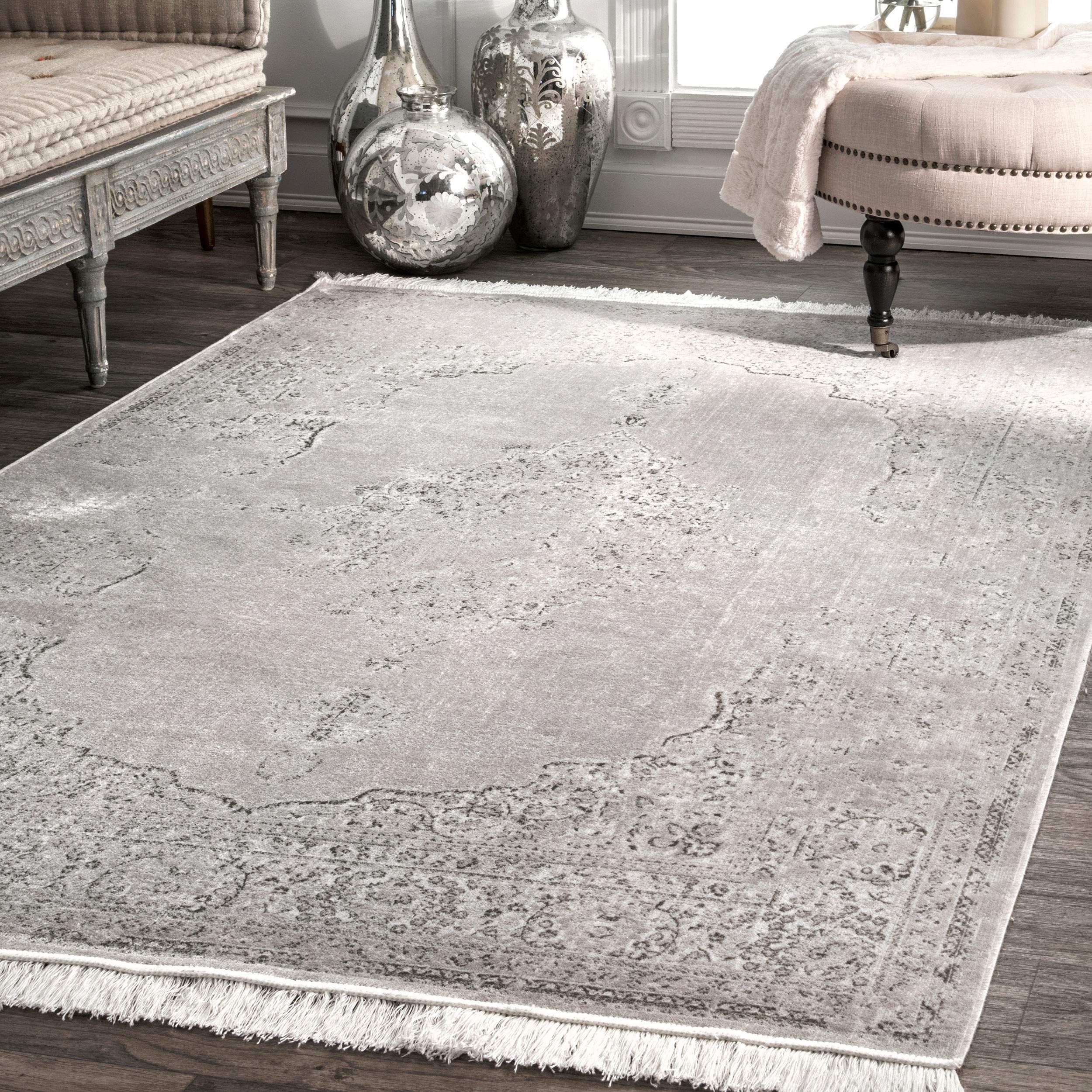 nuLOOM Cantrell Vintage Medallion Area Rug , 9' x 12', Silver, Rectangular