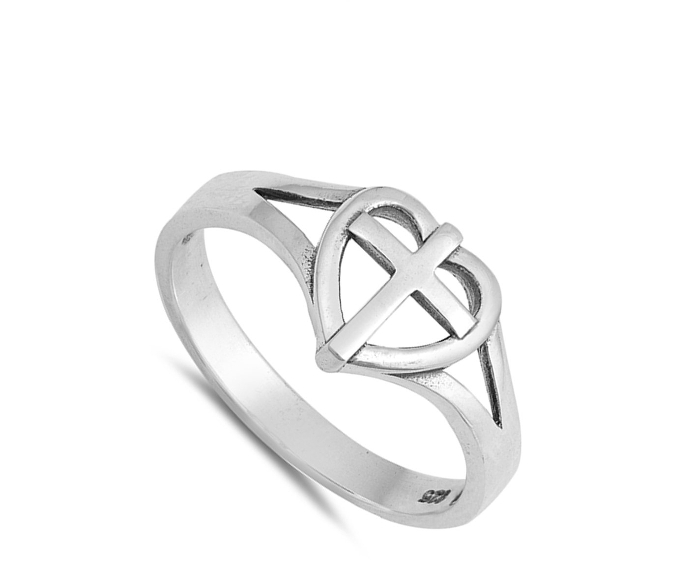 Oxidized Heart Cross Love Promise Ring New .925 Sterling Silver Band Size 10