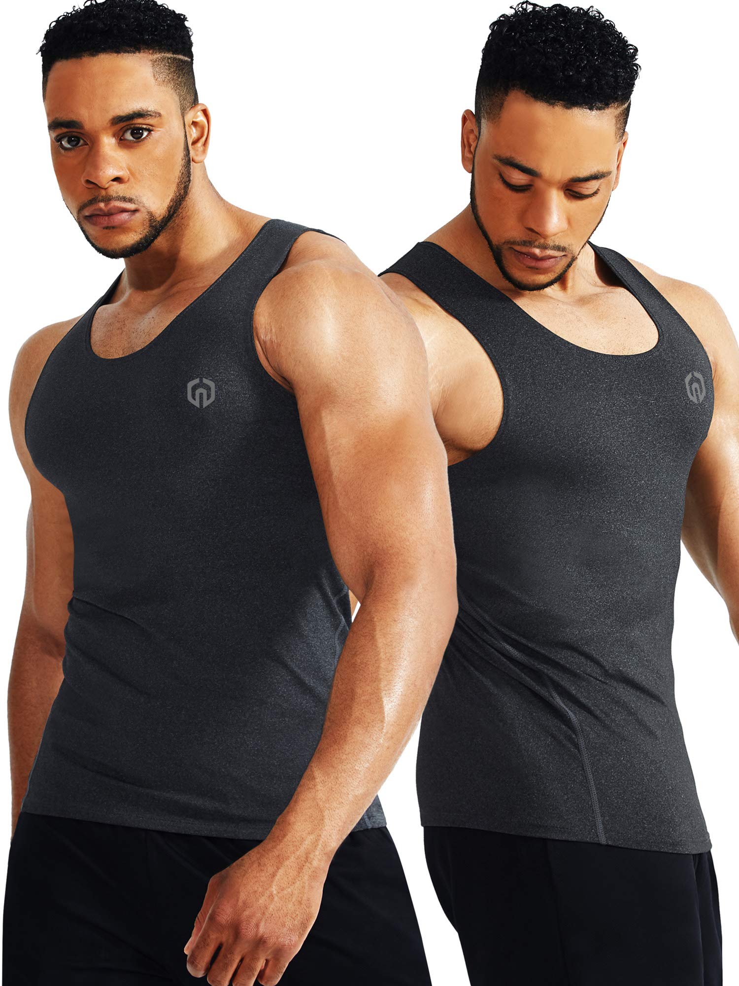 NELEUS Men's 3 Pack Compression Tank Top Tight Muscle Shirts,5074,Black (Grey)/Slate Gray/Navy,US L,EU XL