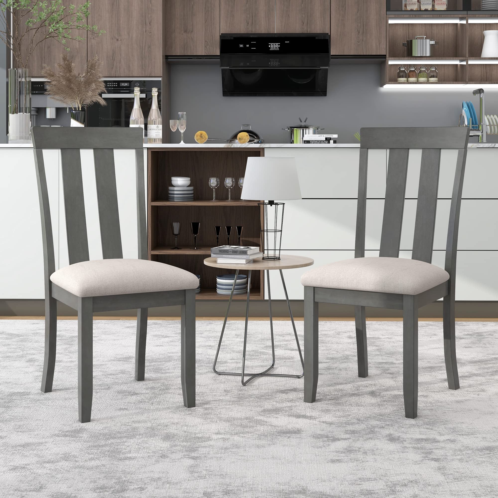 Merax Dining Chairs, Soft Fabric Dining Chairs Set of 4, Dining Room Chairs with Seat Cushions and Curved Back (Gray, Set of 4)