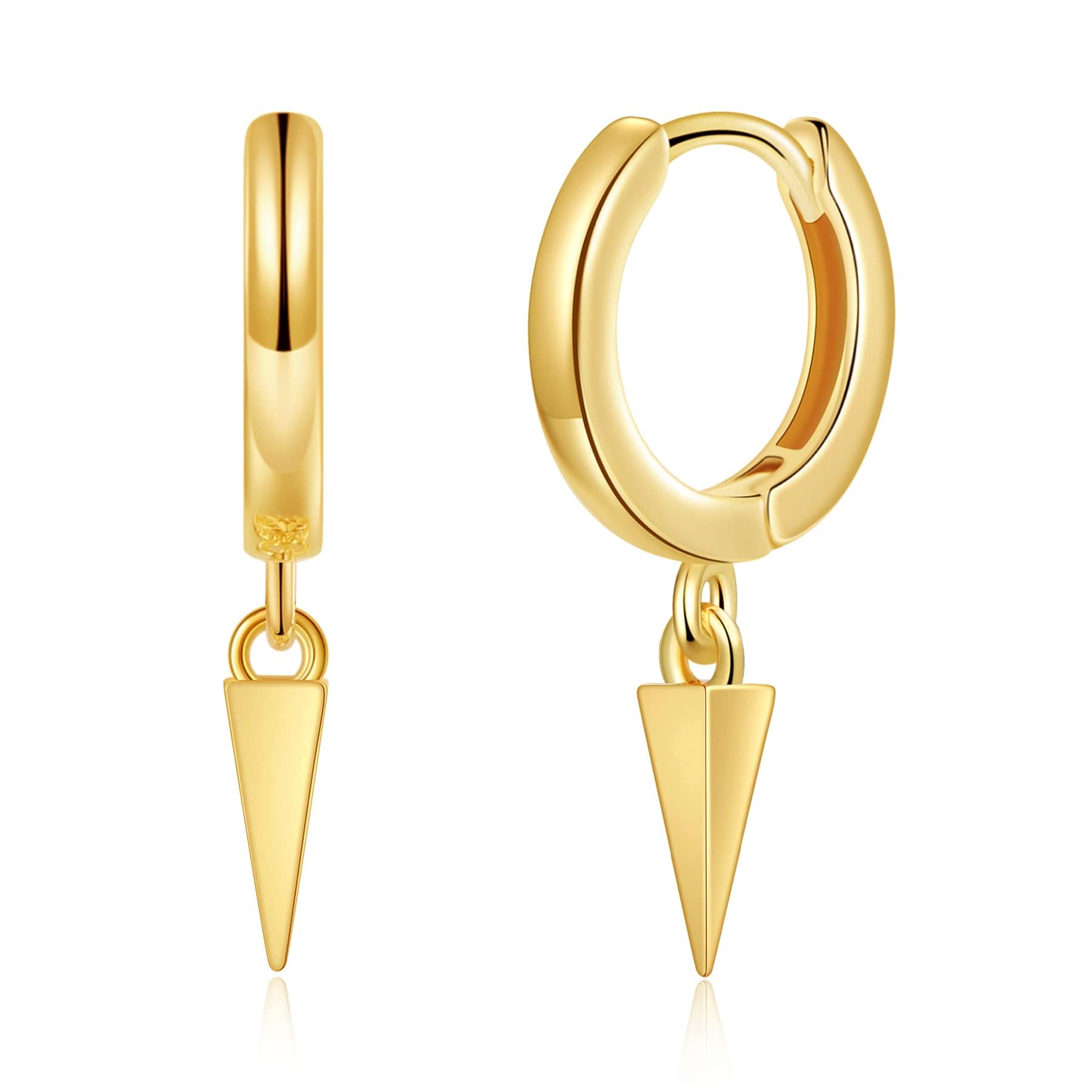 SANNYRA Spike Earrings for Women - 14K Gold Plated Earrings - Hoop Dangle Earrings Jewelry - Gold Huggie Hoop Earrings for Women