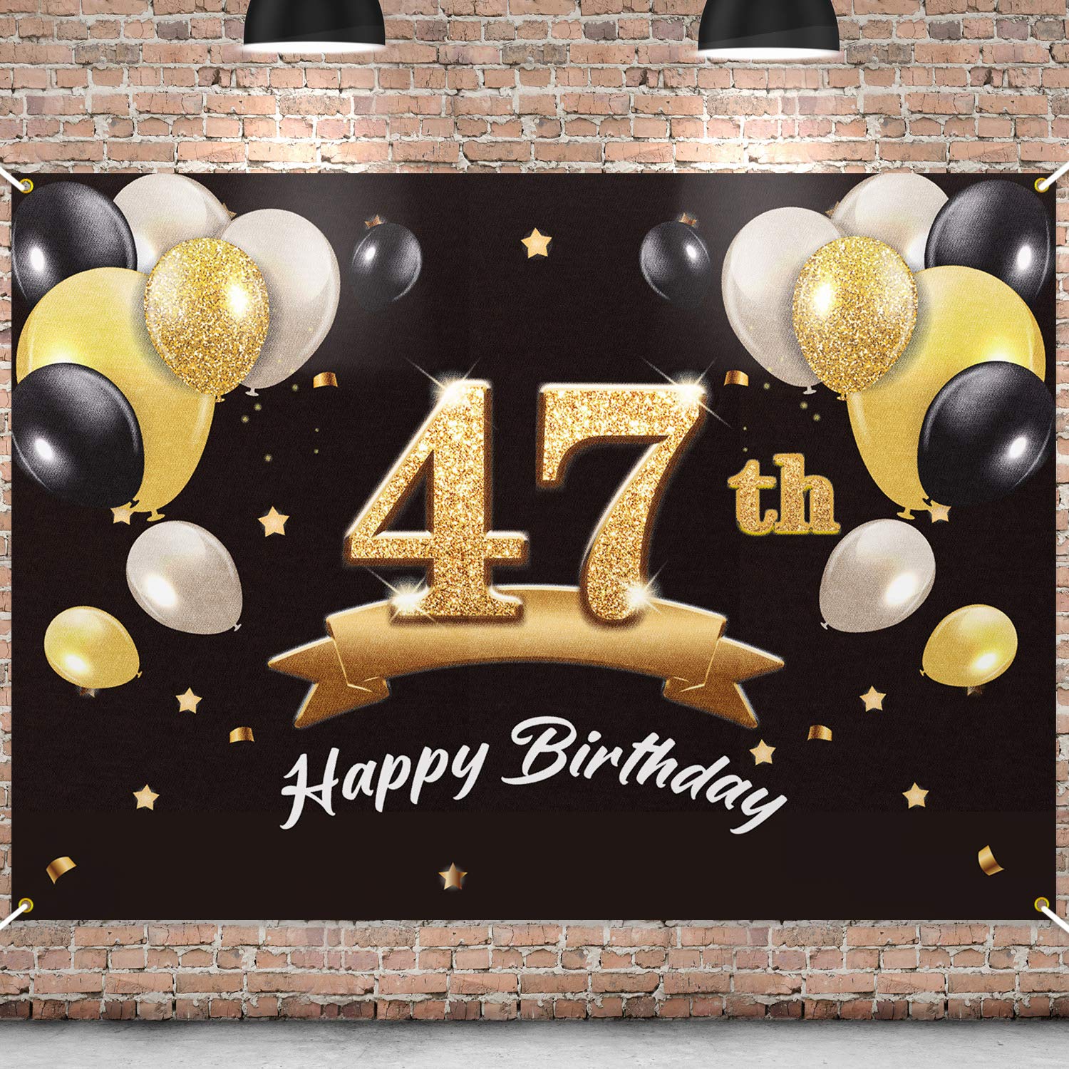 PAKBOOM Happy 47th Birthday Banner Backdrop - 47 Birthday Party Decorations Supplies for Men - Black Gold 4 x 6ft