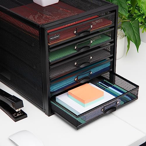 Mind Reader File Storage Drawers, Desk Organizer, Multi-Purpose, Crafts, Office, Metal Mesh, 11"L x 14"W x 11"H, Black, 5 Drawer