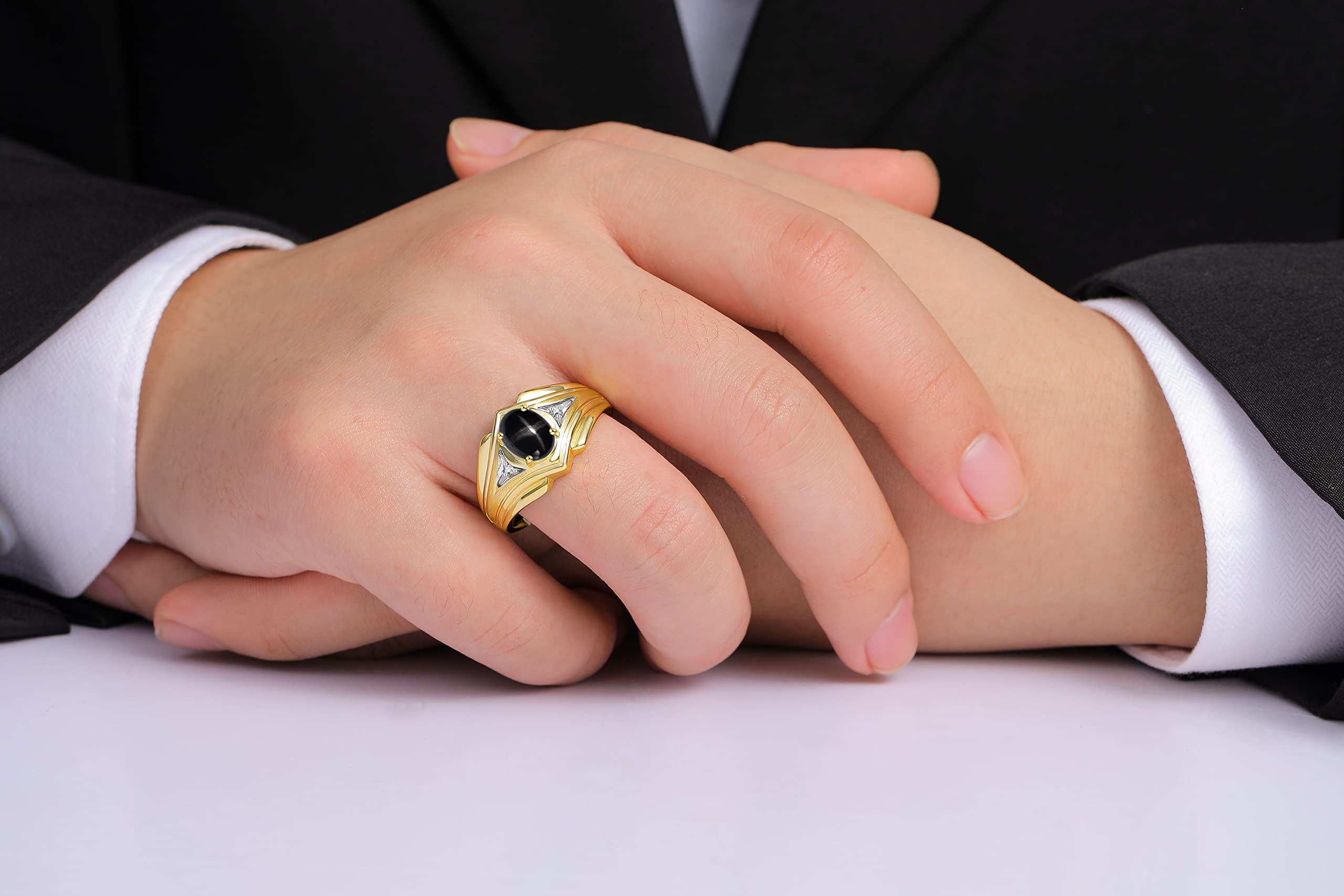 Rylos Simply Elegant Beautiful Black Star-Sapphire & Diamond Ring * Size 8