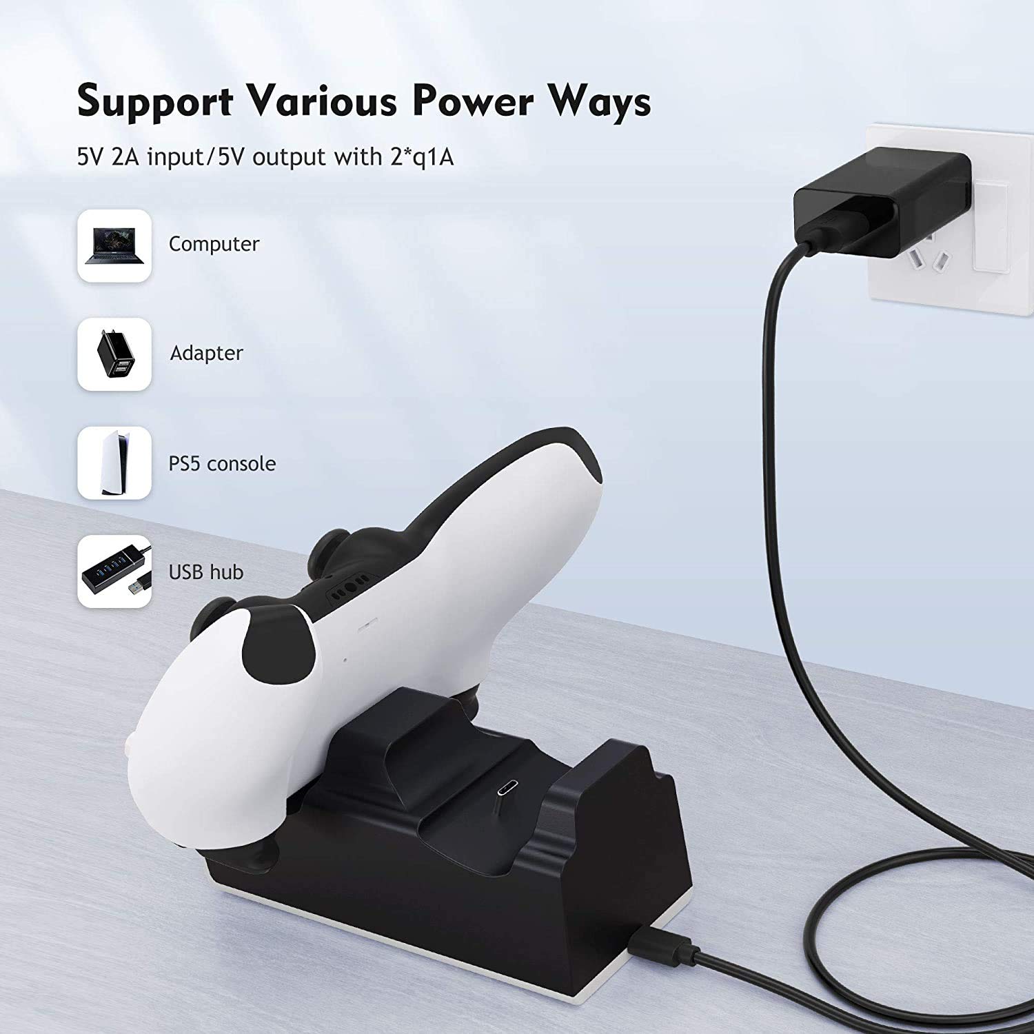 Ps5 Controller Charging Station,Dual PS5 Controller Charger Station with LED Indicator & Intelligent Chip,Portable Classic Style Charging Station Dock for Ps5 & PlayStation 5 Controller