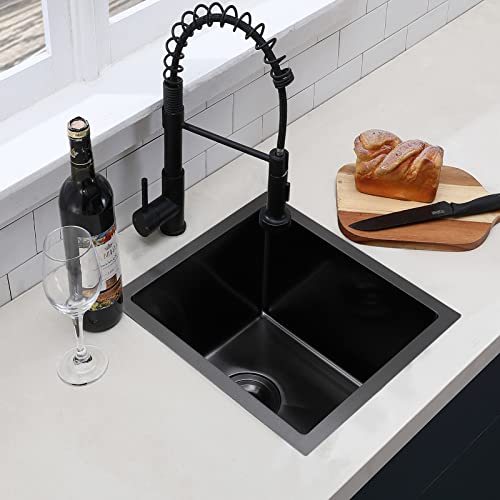 VCCUCINE Black Bar Sink, 15x17 Inch Small Bar Sink,Undermount Wet Bar Sink Small Rv Sink, T-304 Stainless Steel Kitchen Sink with Sink Protector and Drain Assembly…