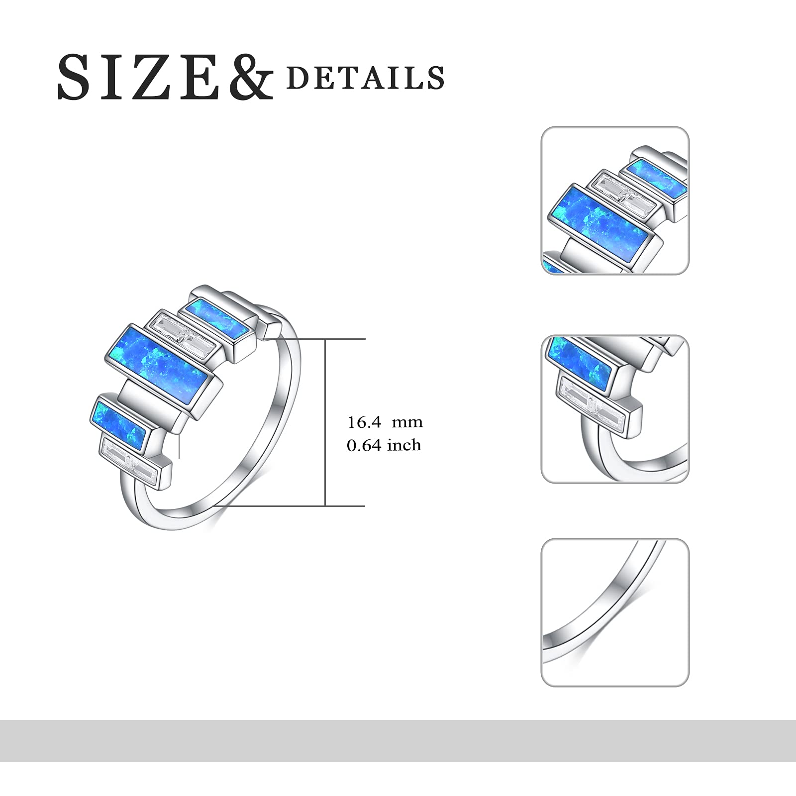 POTOPYY Blue Fire Opal Ring for Women S925 Sterling Silver Created Opal Jewelry Gift, Size 9