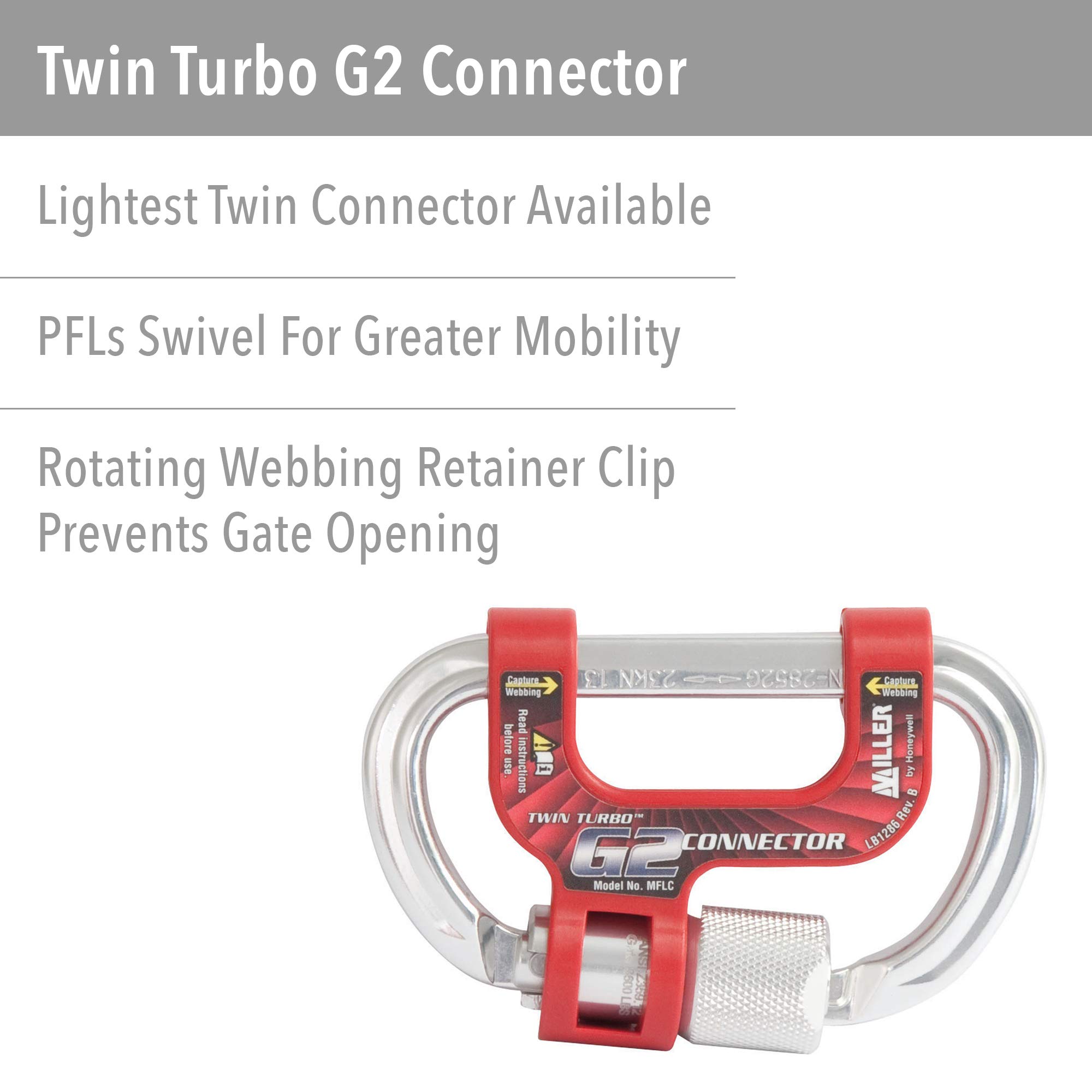 Miller Honeywell Ademco Miller Twin Turbo 6-Foot Fall Protection System with G2 Connector and Aluminum Locking Rebar Hooks (MFLC-12-Z7/6FT)