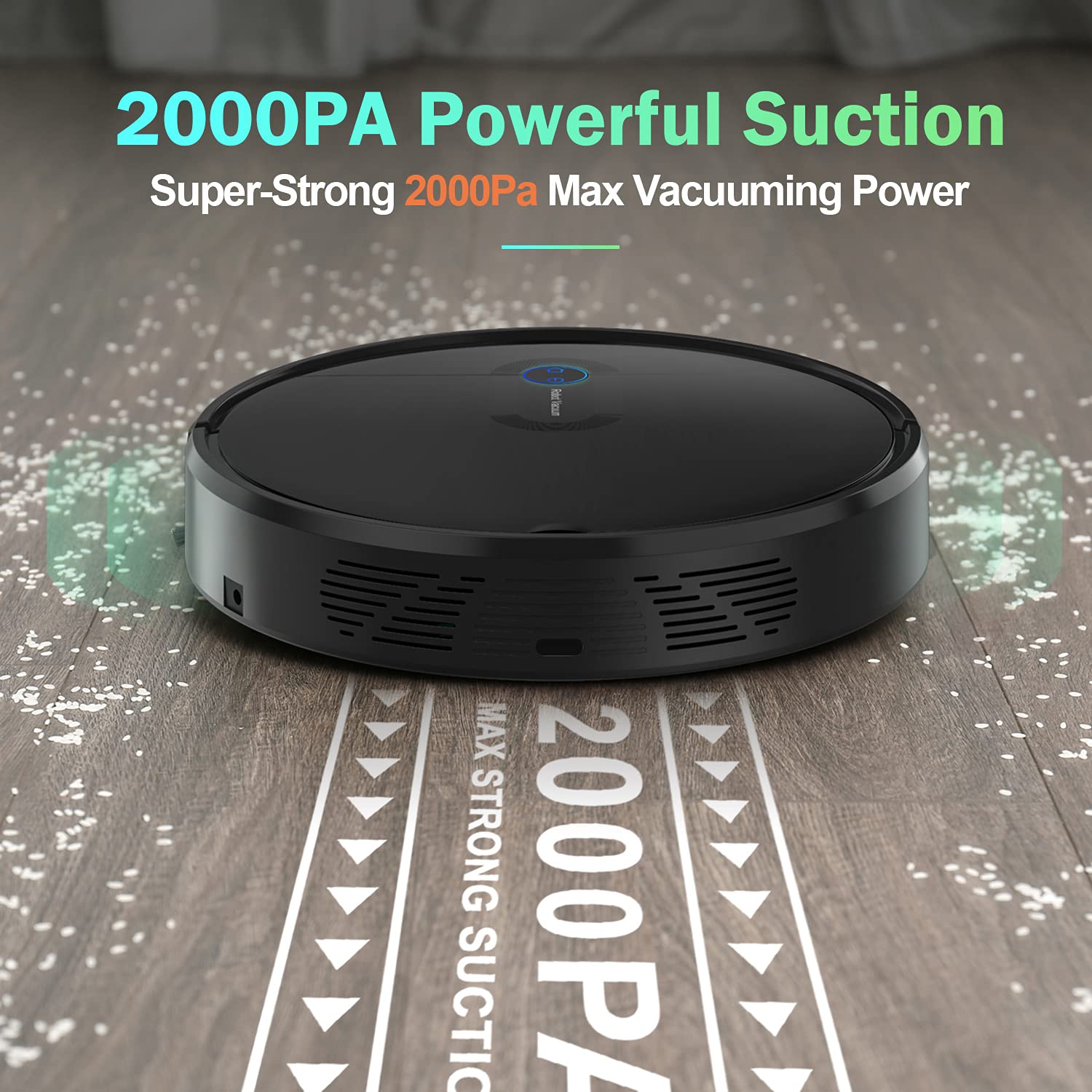 Robot Vacuum, 2000Pa Robotic Vacuum Cleaner with Triple-Filter System, 120-min Runtime Smart Robot Vac Good for Pet Hair, Carpets, Hard Floors, Self-Charging, Black