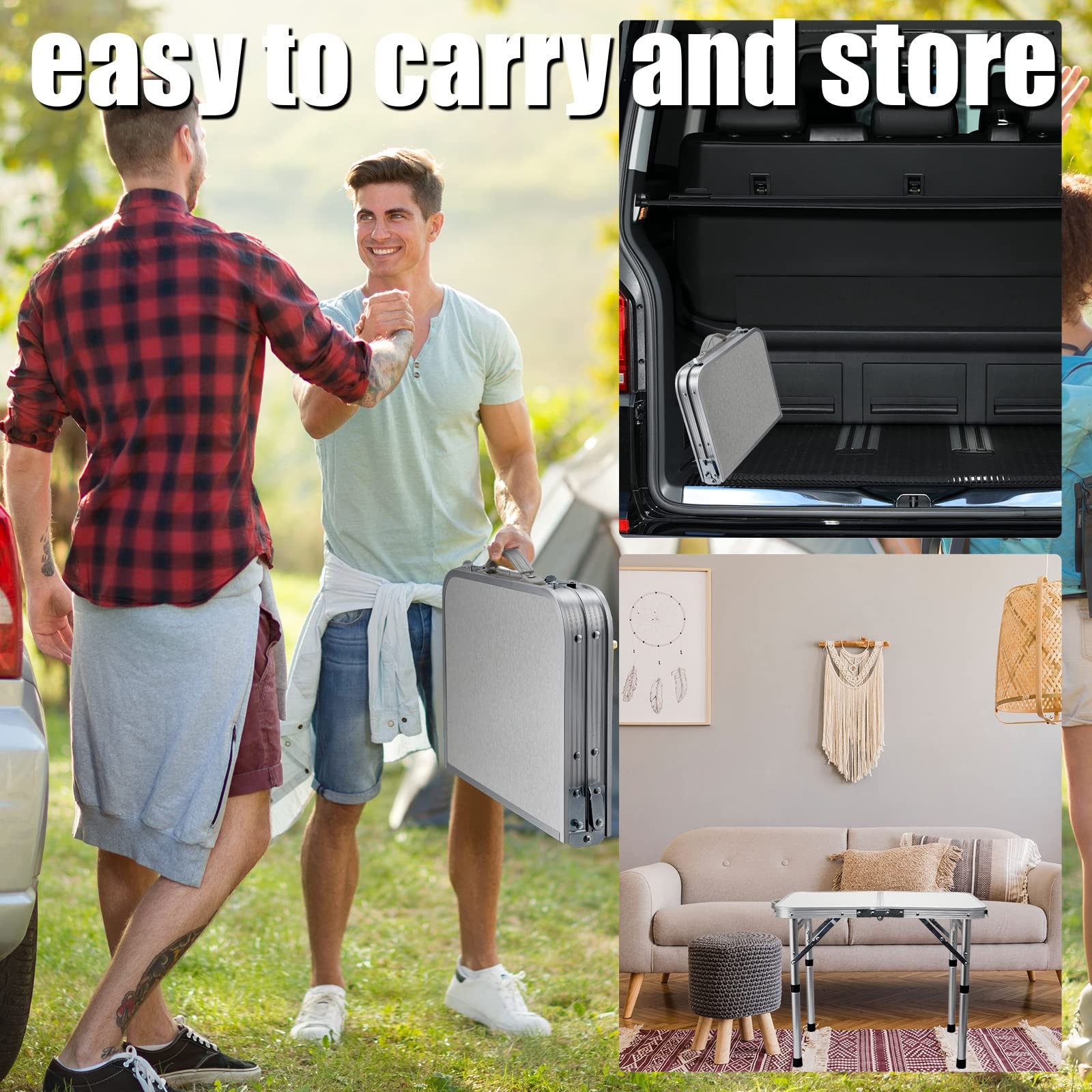 Yahenda 2 Pcs Folding Camping Table Portable Aluminum Folding Table 2ft Lightweight Outdoor Camping Desk with 2 Adjustable Heights for Camp Picnic Cooking BBQ, 24'' x 16'' (Silver)