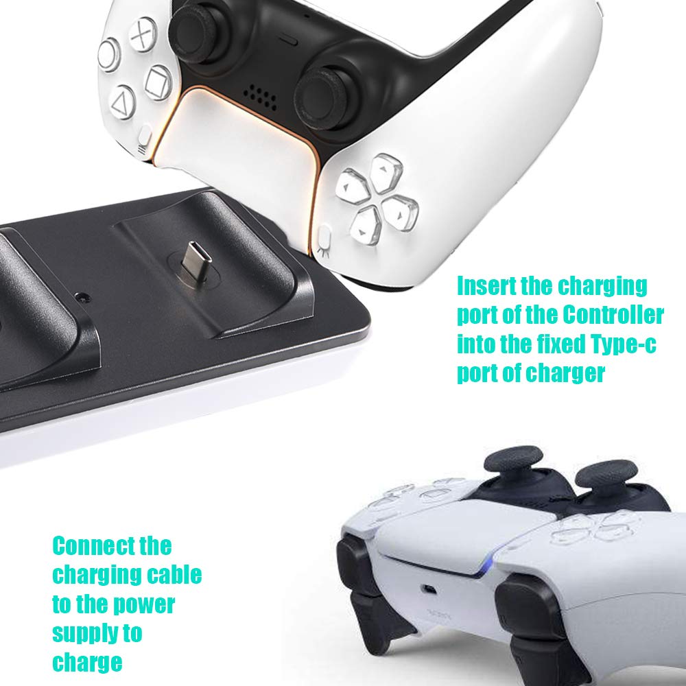 PS5 Controller Charger, Dual USB Charging Station for Playstation 5, Fast Charging, Two Dualsense Charging Station, Charging Station Dock