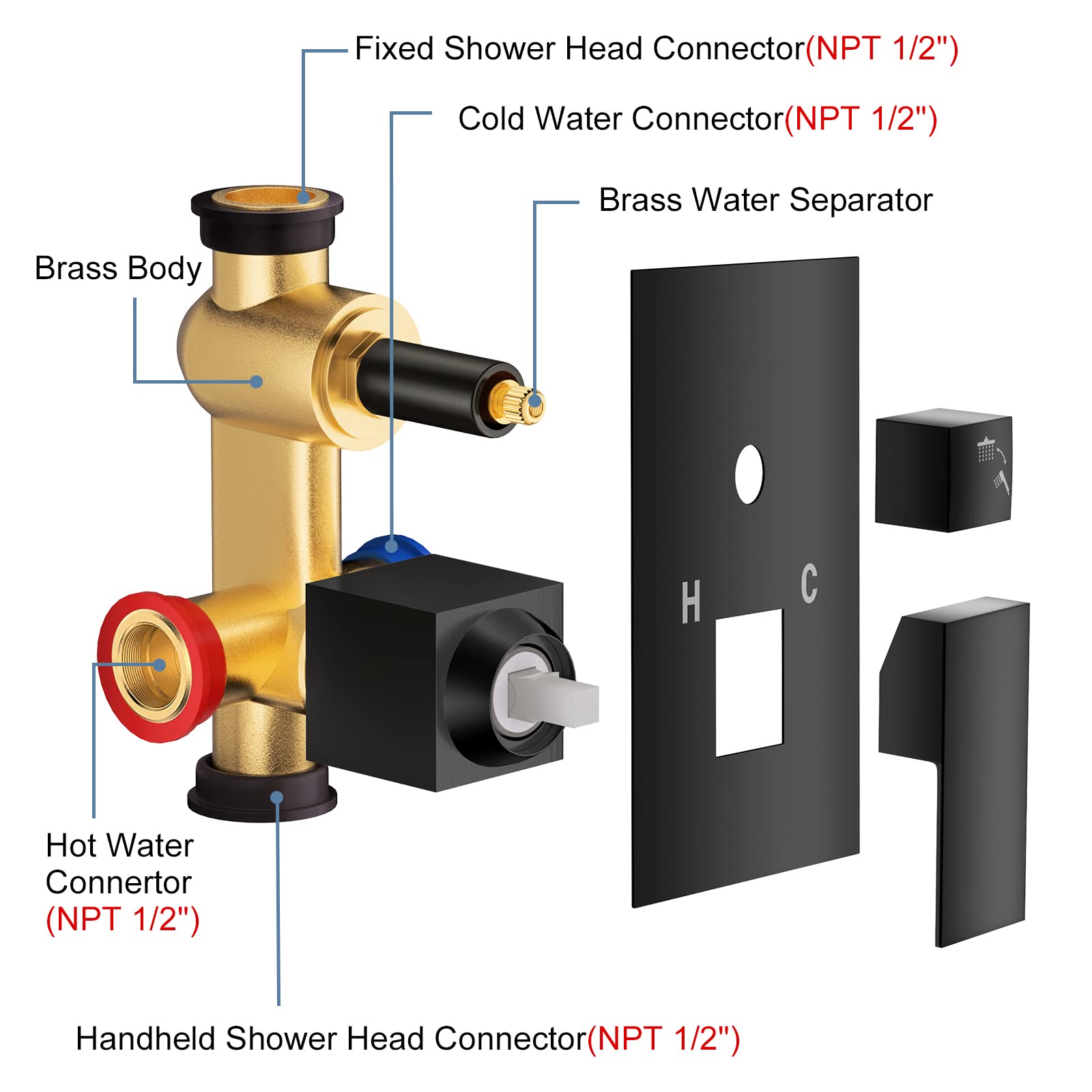NERDON Shower System, 12 Inch Polish Chrome Luxury Rain Shower Head with Handheld Combo Set, Wall Mounted High Pressure Dual Shower Head System, Bathroom Shower Faucet set with Valve Body and Trim