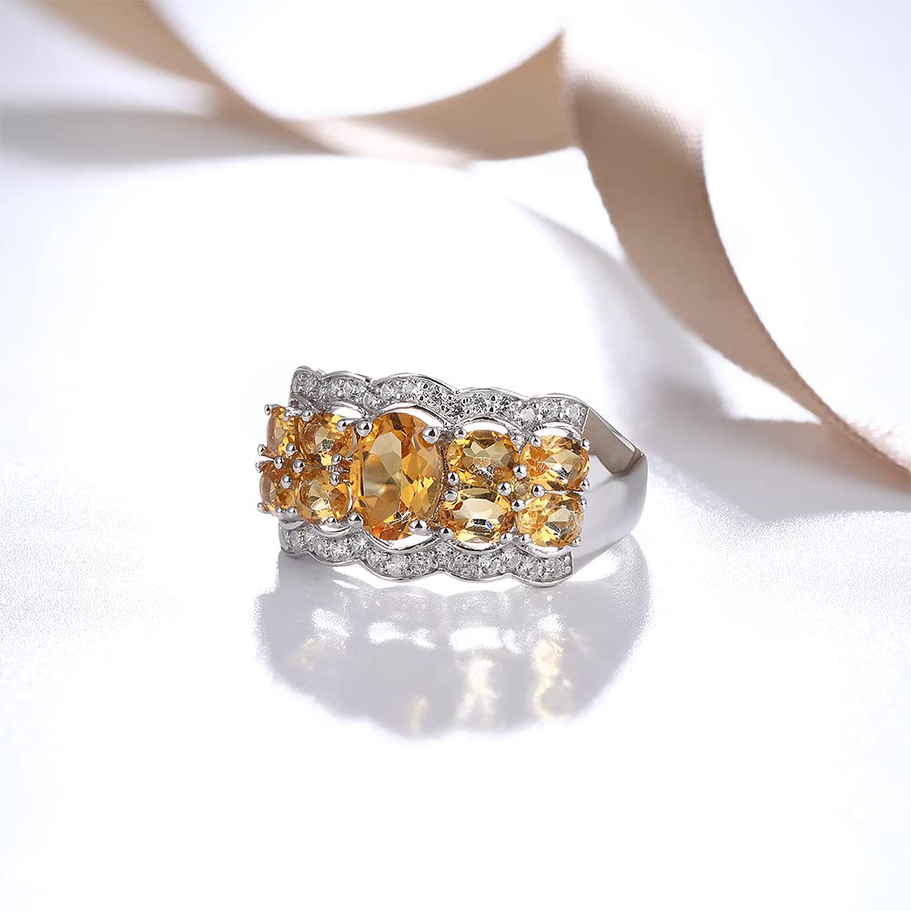 supermodel 925 Sterling Silver Statement Ring for Women 7x5MM Natural Citrine Wedding Band Ring Birthstone Ring Jewelry Gift for Valentines Day Anniversary Size 7
