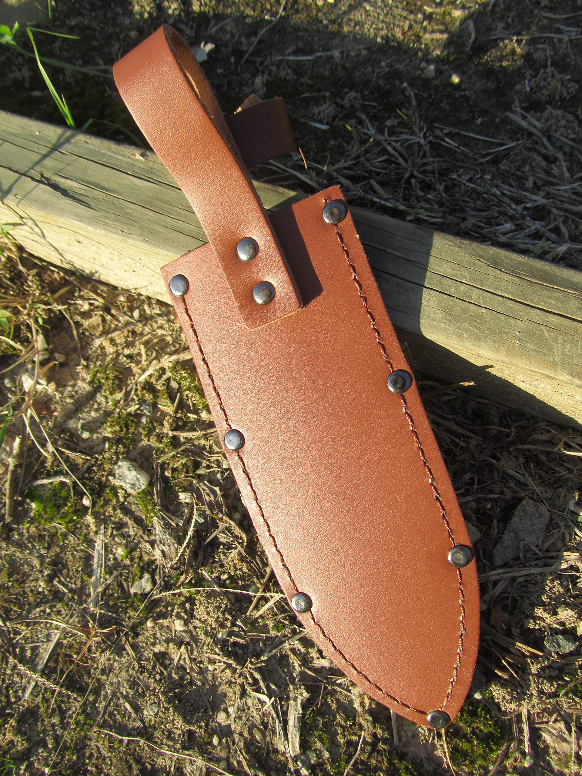 RiverView Enterprise Knife Sheath Riveted Genuine Leather - Up to 7-inch Single/Double Edge Blade β Riveted Belt & Handle Loops β Hori Hori, Hunting, Camping, Fishing, Tactical, Outdoor