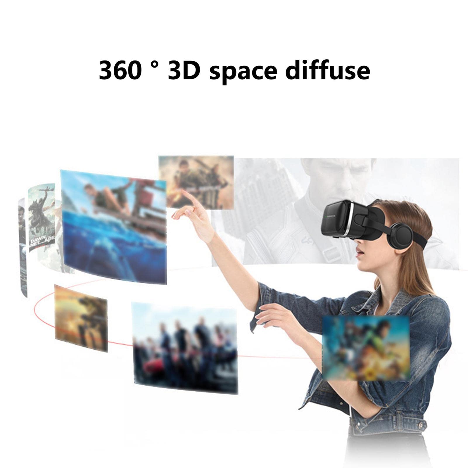 VR Blue Light Eye Protection Glasses Virtual Reality 3D Helmet 7-inch Large Screen Compatible with iOS&Android 3D Space Immersive Experience/Universal Virtual Reality Goggles for Kids&Adult