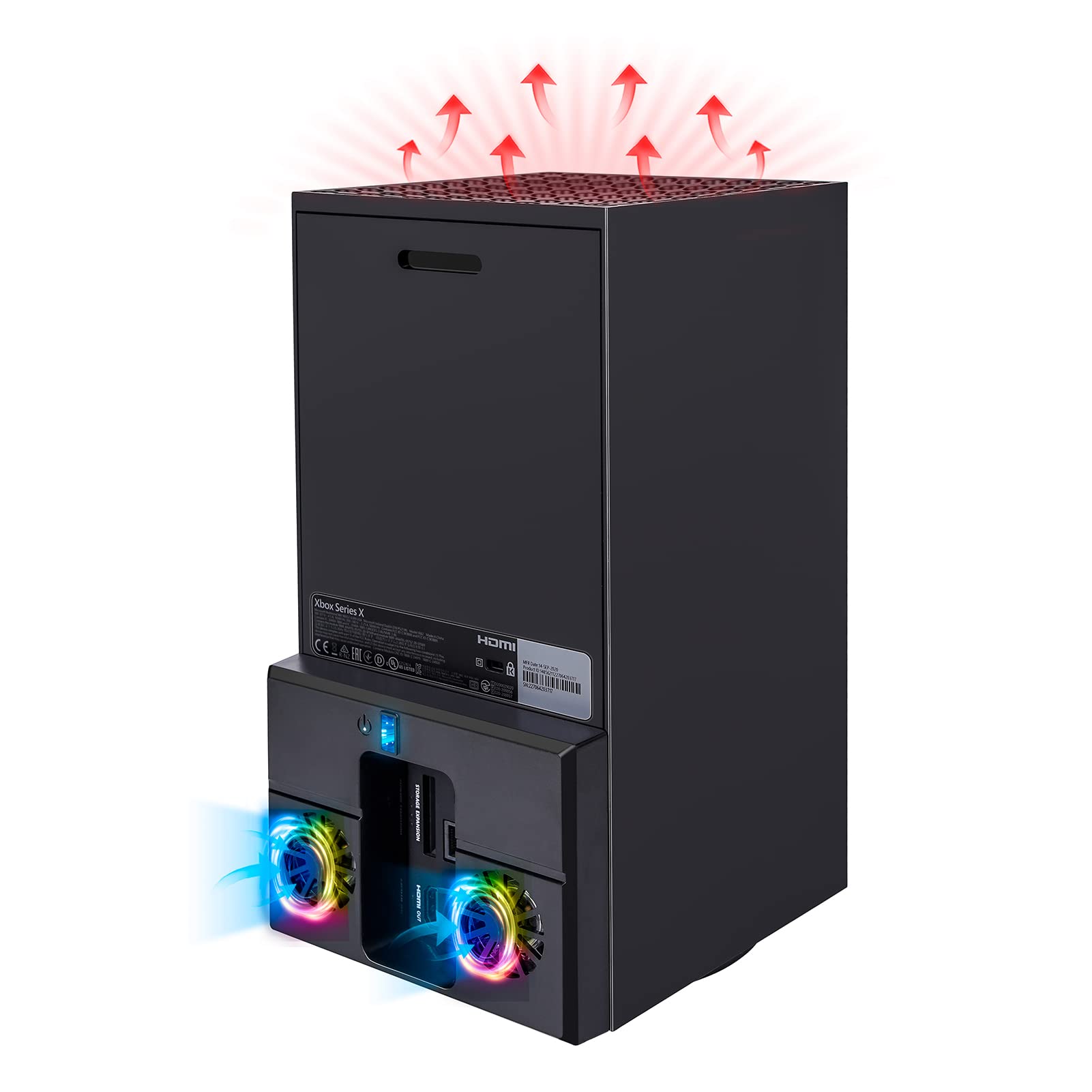 Vertical Cooling Fan Compatible for Xbox Series X, Game Host Cool Fan with Colorful Led, Game Console Cooler Cooling, Powerful Cooling Fan with Dual Fans and External USB Port