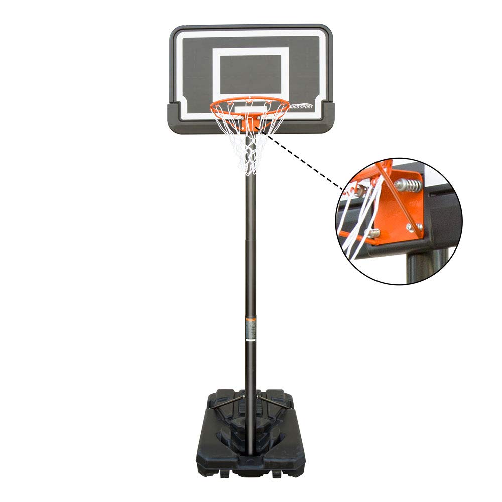 Movement God Pro Court Height-Adjustable Portable Basketball Hoop System with 44" Backboard White Border