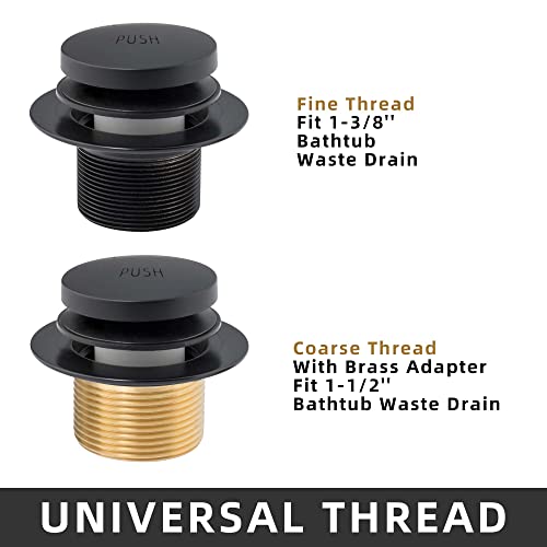 ZUAGCO Tub Drain Black - Tip Toe Bath Tub Drain Kit with Two-Hole Overflow Faceplate, Replacement Bathtub Drain Trim Set Assembly with Universal Fine Thread & Coarse Thread Matte Black