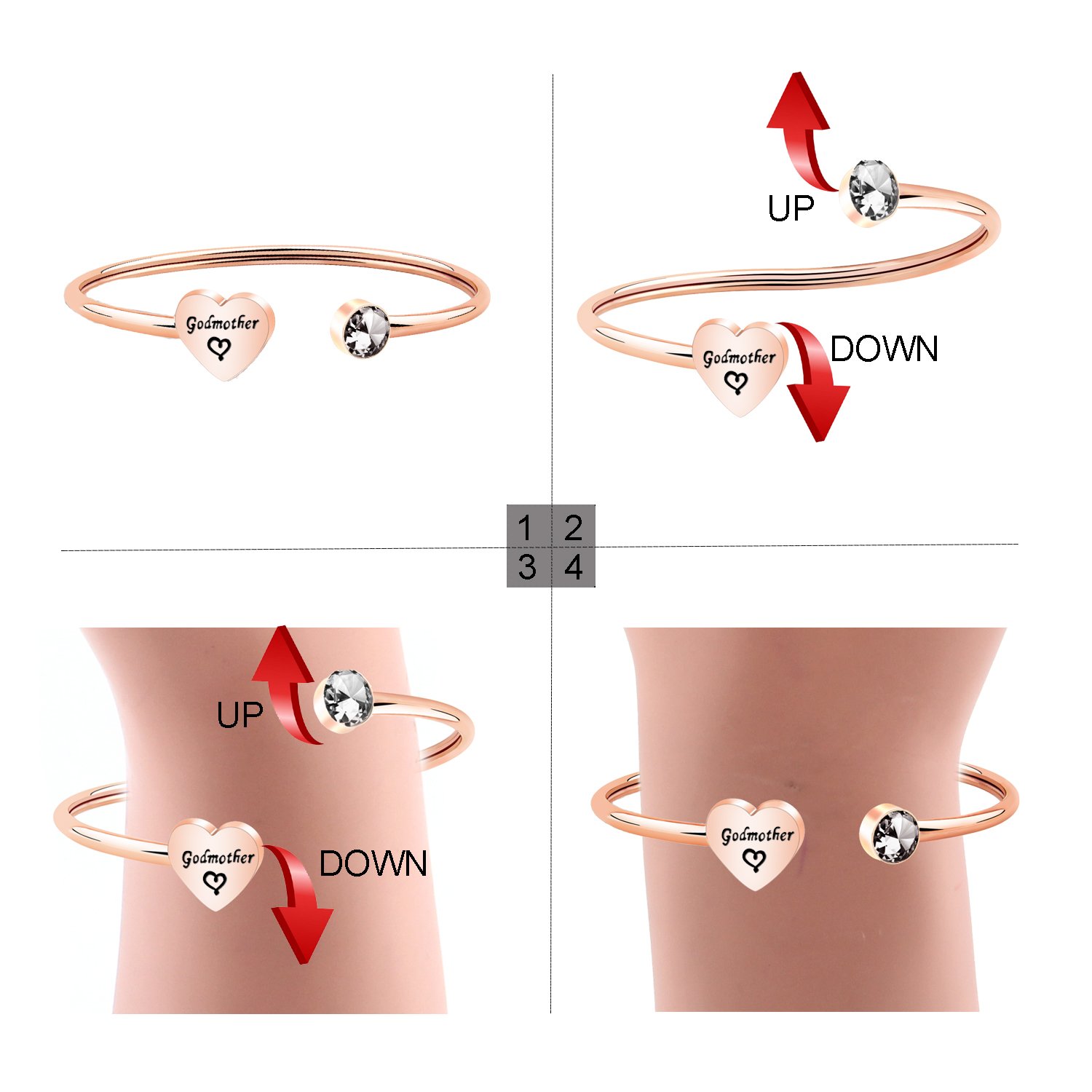 PLITI Godmother Bracelet Baptism Gift Religious Jewelry Mother's Day Gift For Godmother (Rose gold)