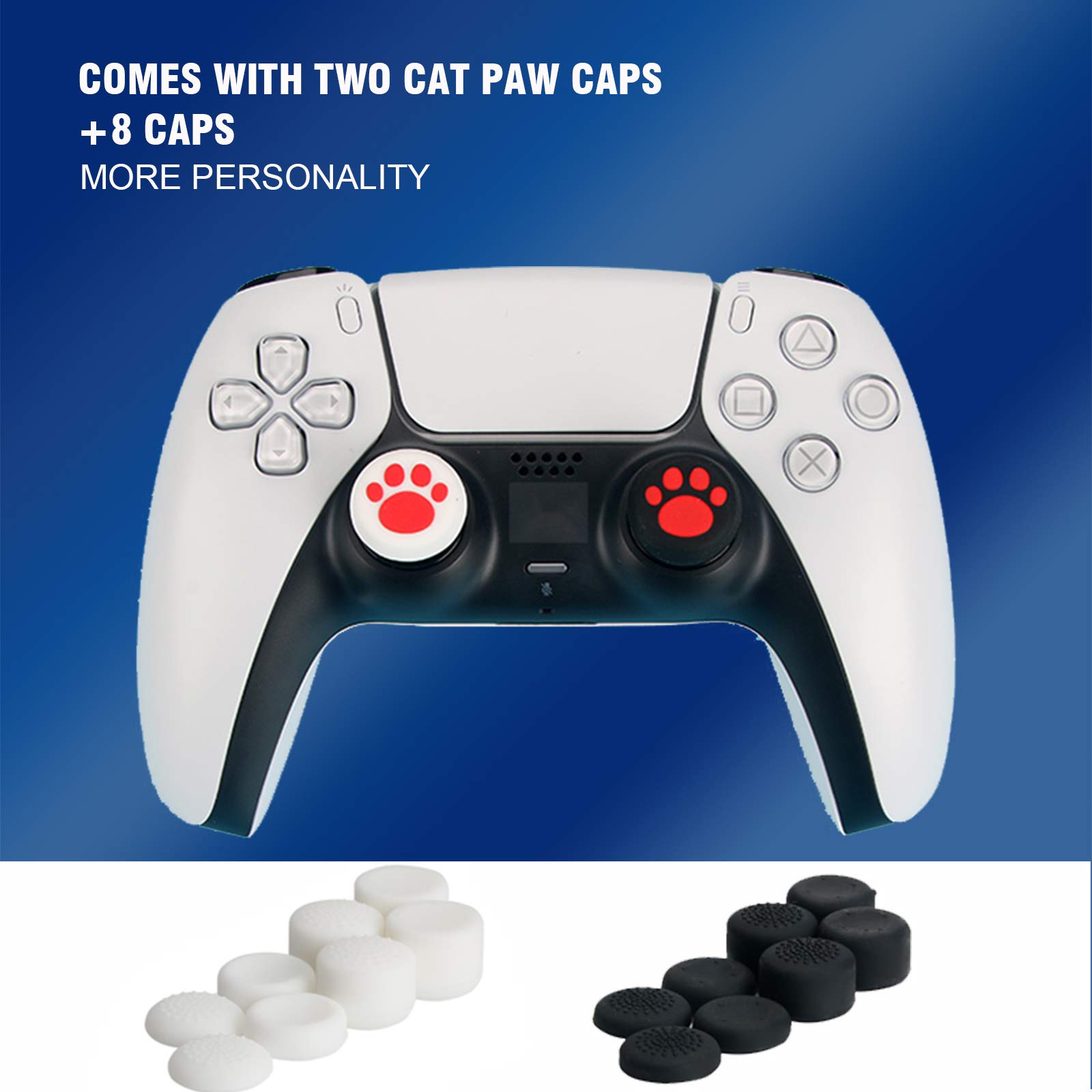 PS5 Controller Grip Cover, HengLiSam Anti-Slip Silicone Skin Protective Cover Case for Playstation 5 DualSense Wireless Controller with 8 Thumb Grip Caps+2Cat paw Caps (Black)
