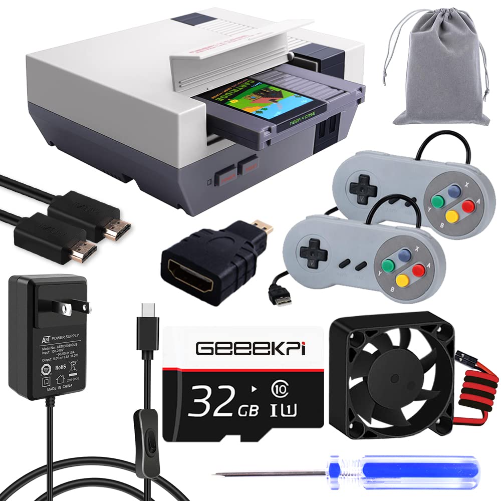 RETROFLAG NESPi 4 Case Kit, Pi 4 Case with SSD CASE, HDMI Splitter Switch & Cooling Fan & Heatsinks & USB Wired Game Controllers for Raspberry Pi 4 Model B