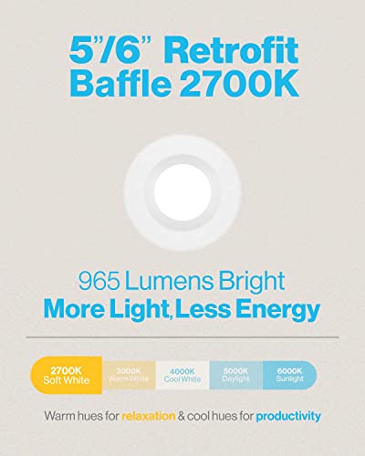 Sunco 6 Pack Retrofit LED Recessed Lighting 6 Inch, 2700K Soft White, Dimmable Can Lights, Baffle Trim, 13W=75W, 965 LM, Damp Rated
