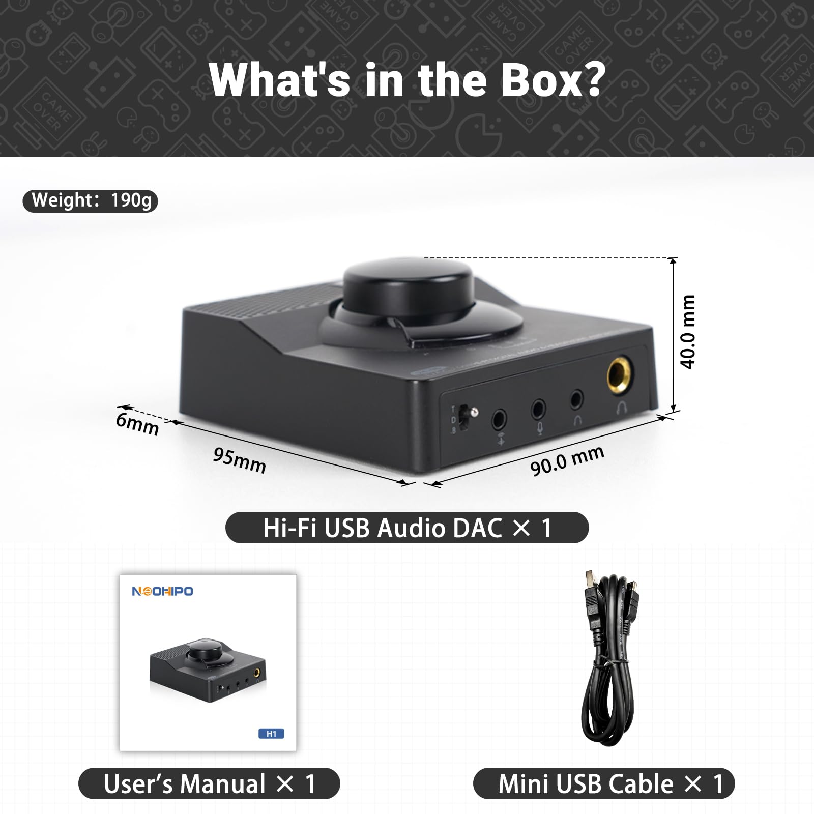 NEOHIPO H1 USB Gaming DAC Headphone Amplifier, Mini Hi-Fi Digital-to-Analog Amp, 3.5MM/6.35MM/Mic/EQ Opt/Coa/RCA Outputs with Treble & Bass Switch for PS5/PC/MAC/Computer