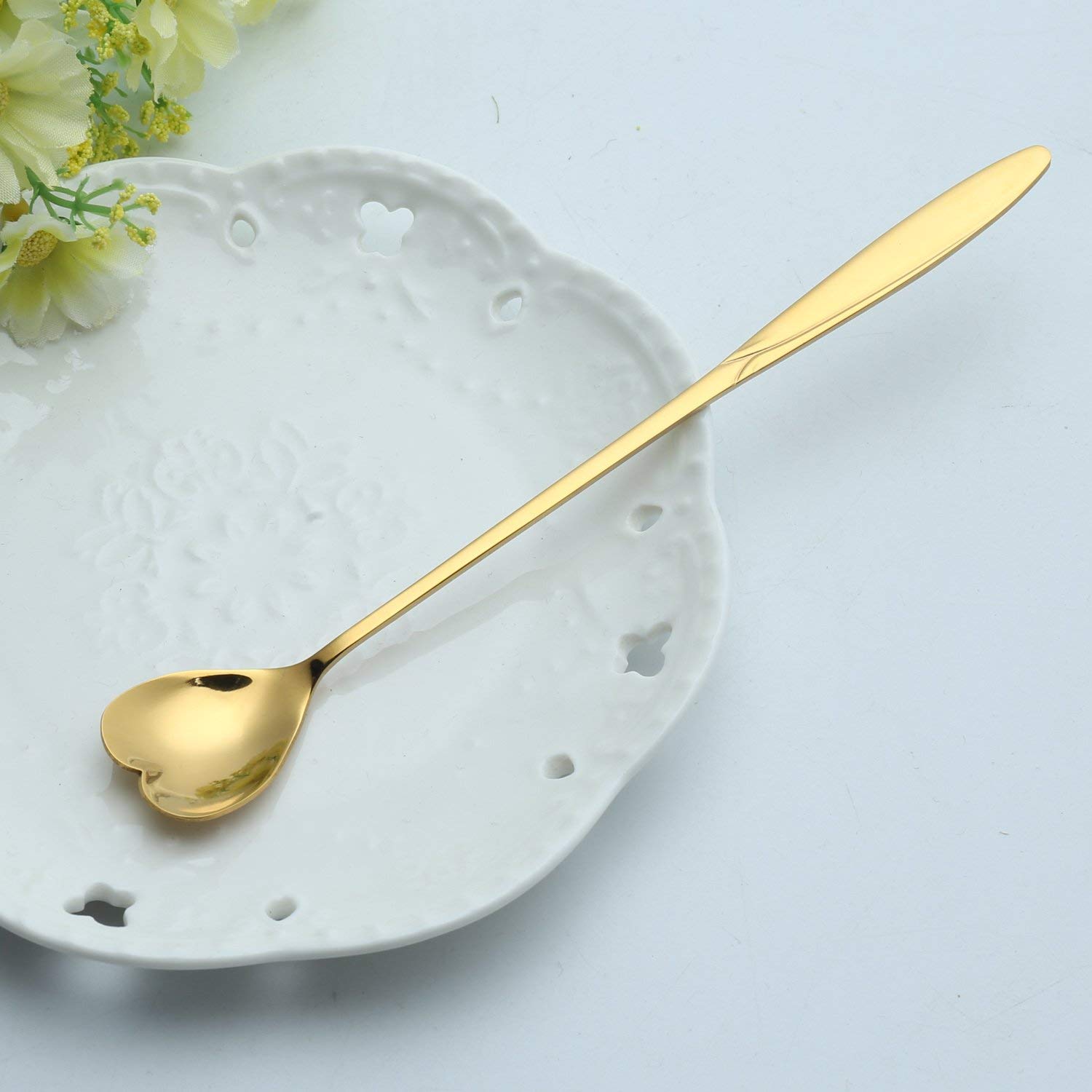 Verdental Heart Shaped 7 inches Stainless Steel Couple Long Cafe Cheese Spoon (1 Pair)