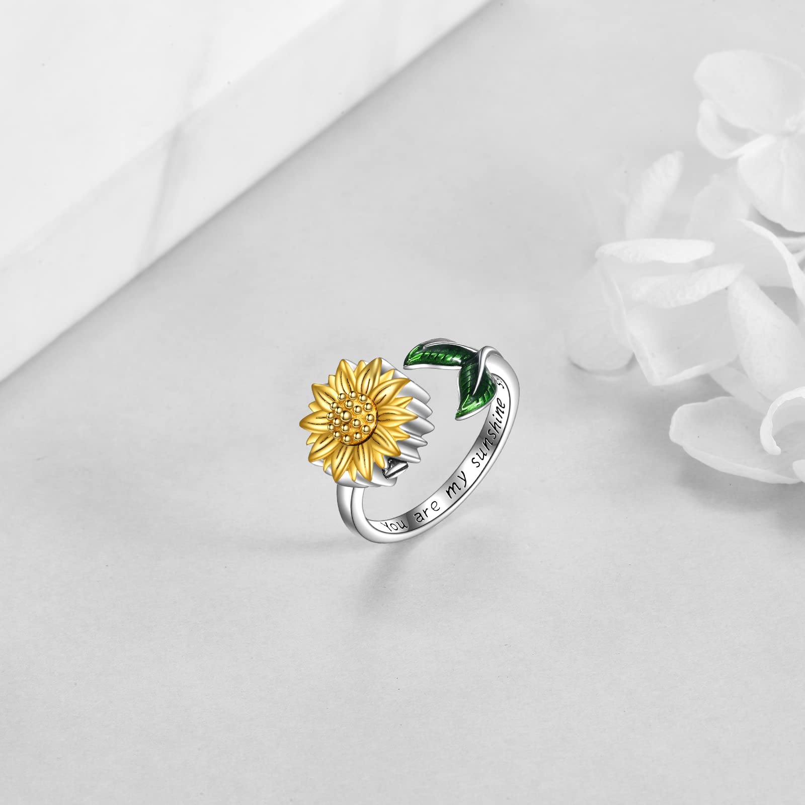 Sunflower Urn Ring for Ashes 925 Sterling Silver Adjustable Sunflower Cremation Jewelry Ring Keepsake Locket Ring for Women
