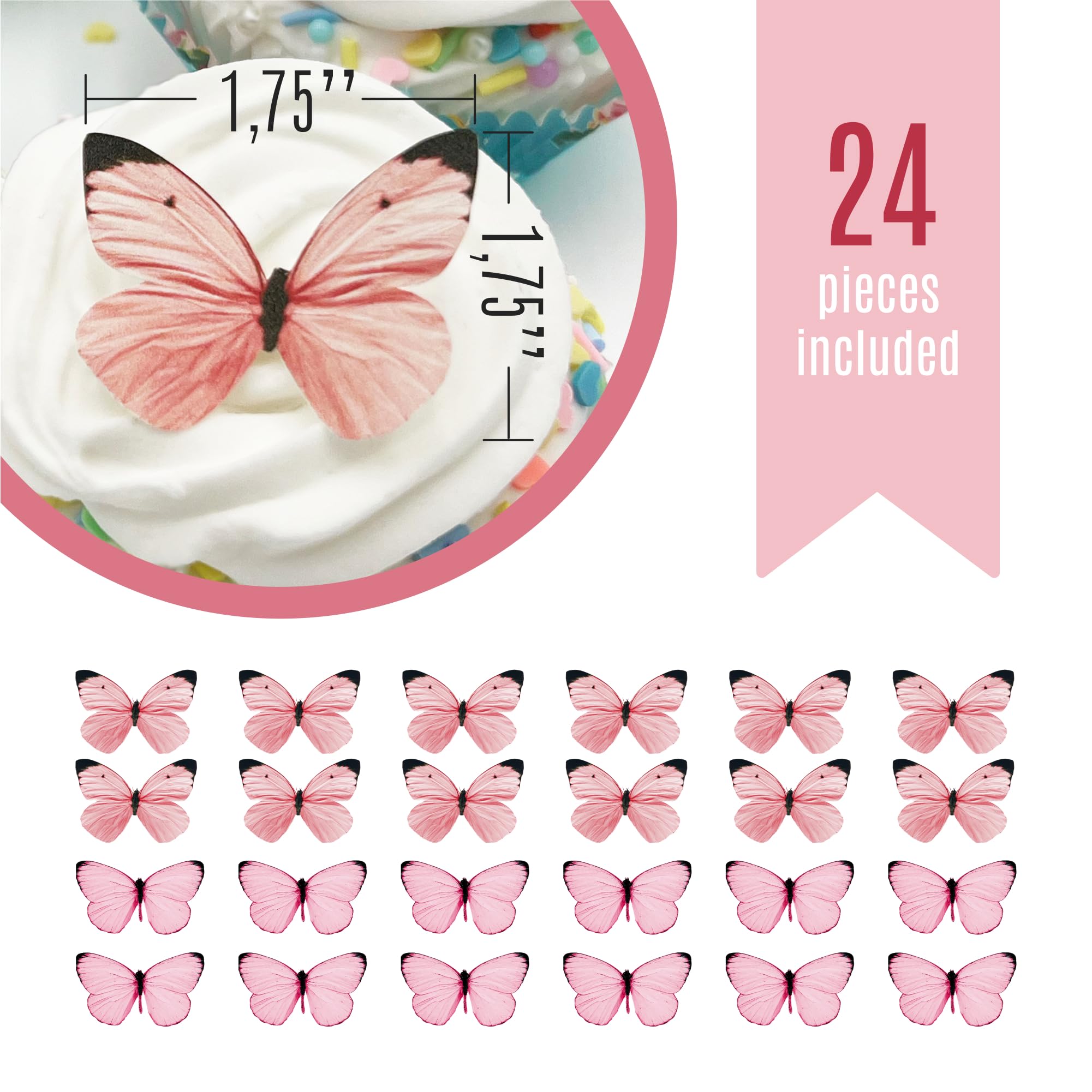 Sugar Robot Edible Butterflies for Cake Decorating - Small Pastel Pink Butterfly Cake Toppers and Cupcake Toppers - Decoration Made in the USA - Premium Crafted (Pink)