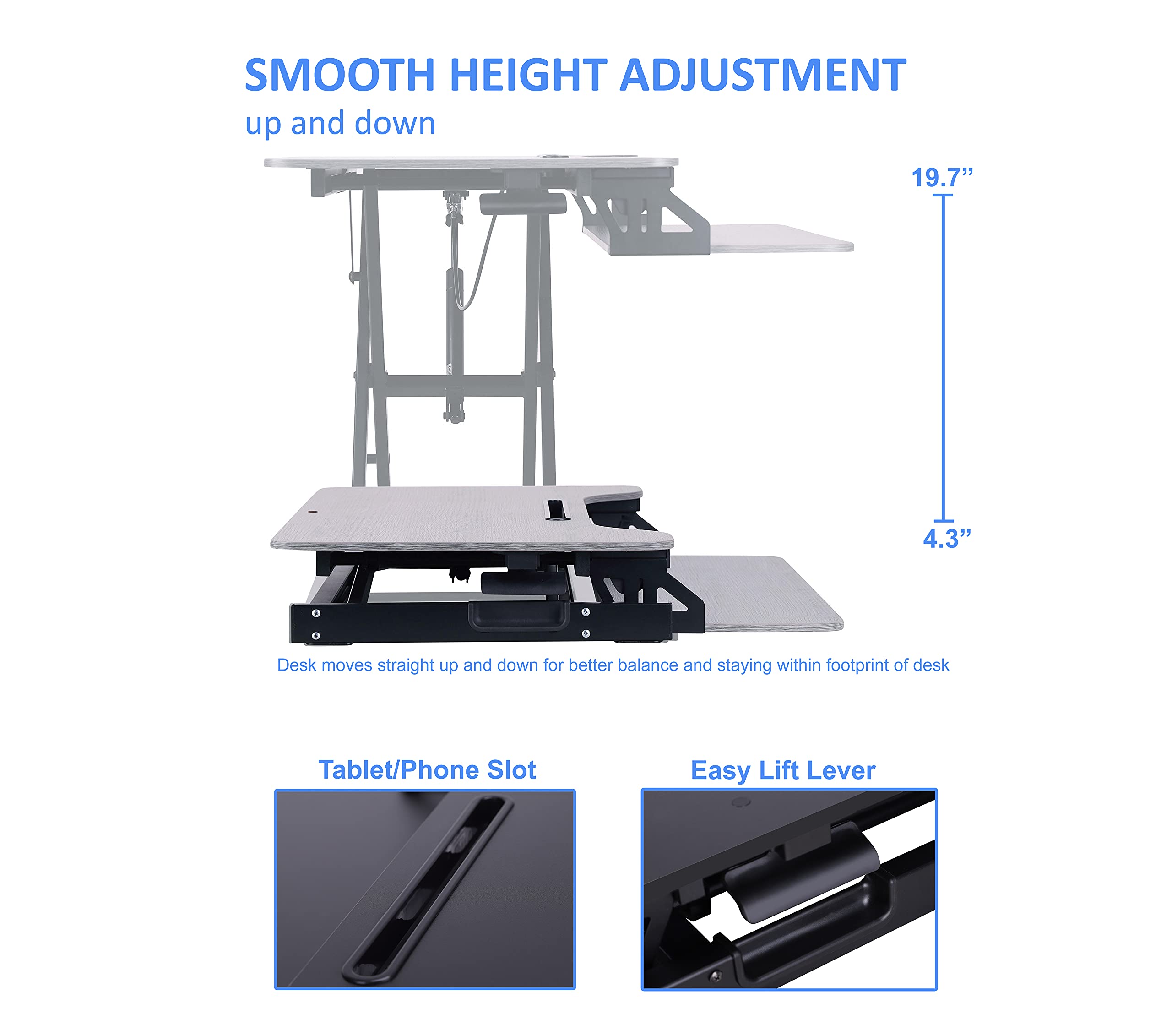 Rocelco Standing Desk Converter and Floor Mat - 31.5 Inch Sit Stand Up Dual Monitor Tabletop Riser with Tablet Mount, Height Adjustable Workstation - Deep Keyboard Tray - Gray (R VADRG-MAFM)