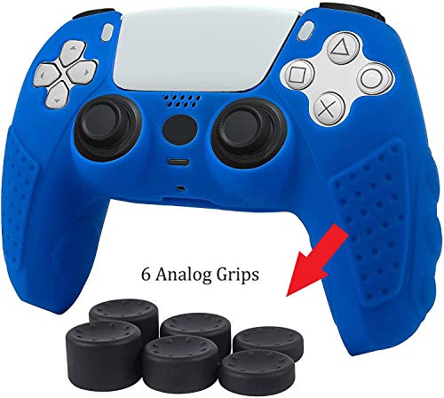 PS5 PlayStation 5 DualSense Wireless Controller Silicone, Non-Slip, Sweat-Proof Skin Covers, Pack of 3 colors (Black, Blue & White), plus 6 Analog Grips in three different sizes