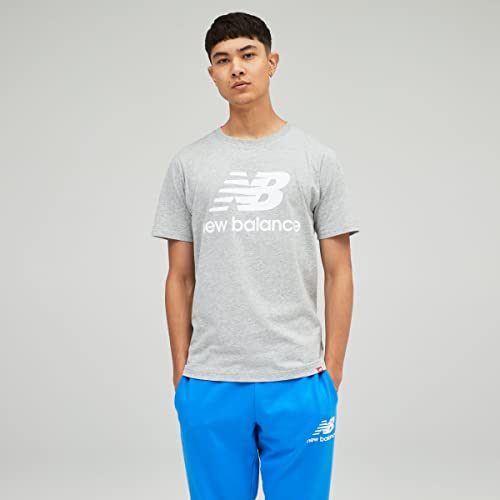 New Balance Men's NB Essentials Stacked Logo Short Sleeve, Athletic Grey , X-Large