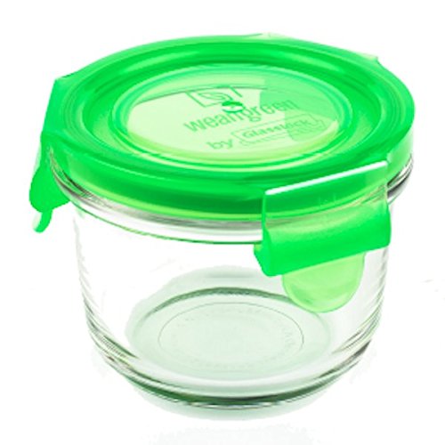 Wean Green Round Wean Bowls 6oz/165ml Baby Food Glass Containers - Pea (Set of 4)