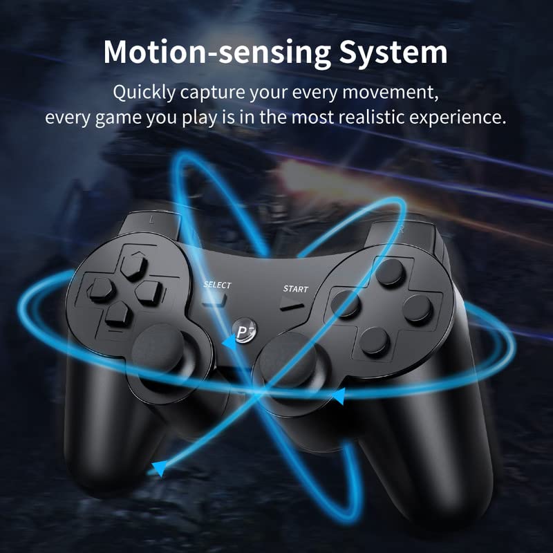 SUNOVO 2023 Upgrated Controller for PS3 Controller Wireless for Playstation 3 Controller Wireless for PS3 Wireless Controller for PS3 Remote with DoubleShock & Motion Sensor, Black, 2 Pack