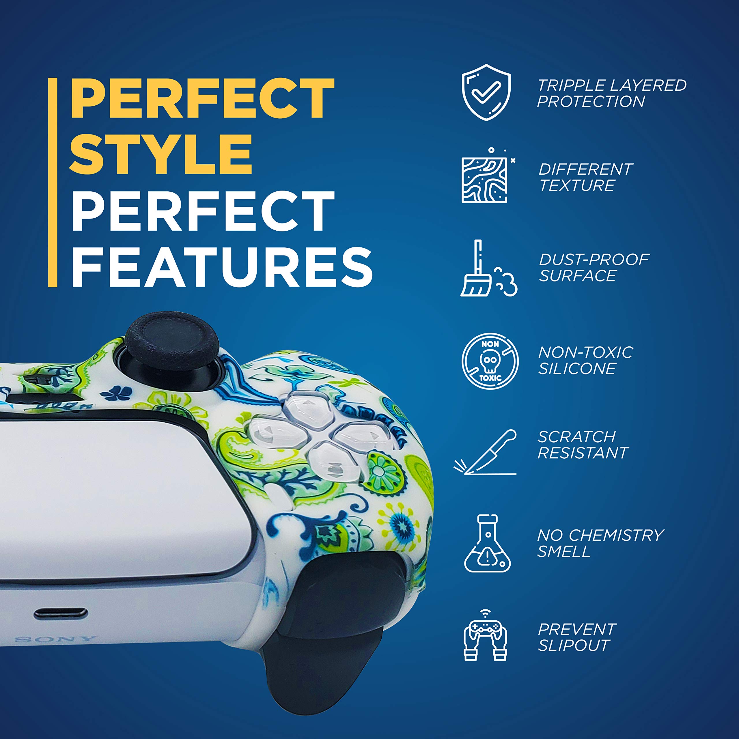 PS5 Silicone Gel Grip Controller Cover Skin Protector (ps5 Green Flower) Compatible for Sony PlayStation 5, Compatible for PlayStation 5 Accessories, Wireless Controller Protector Covers, PS5 Skin
