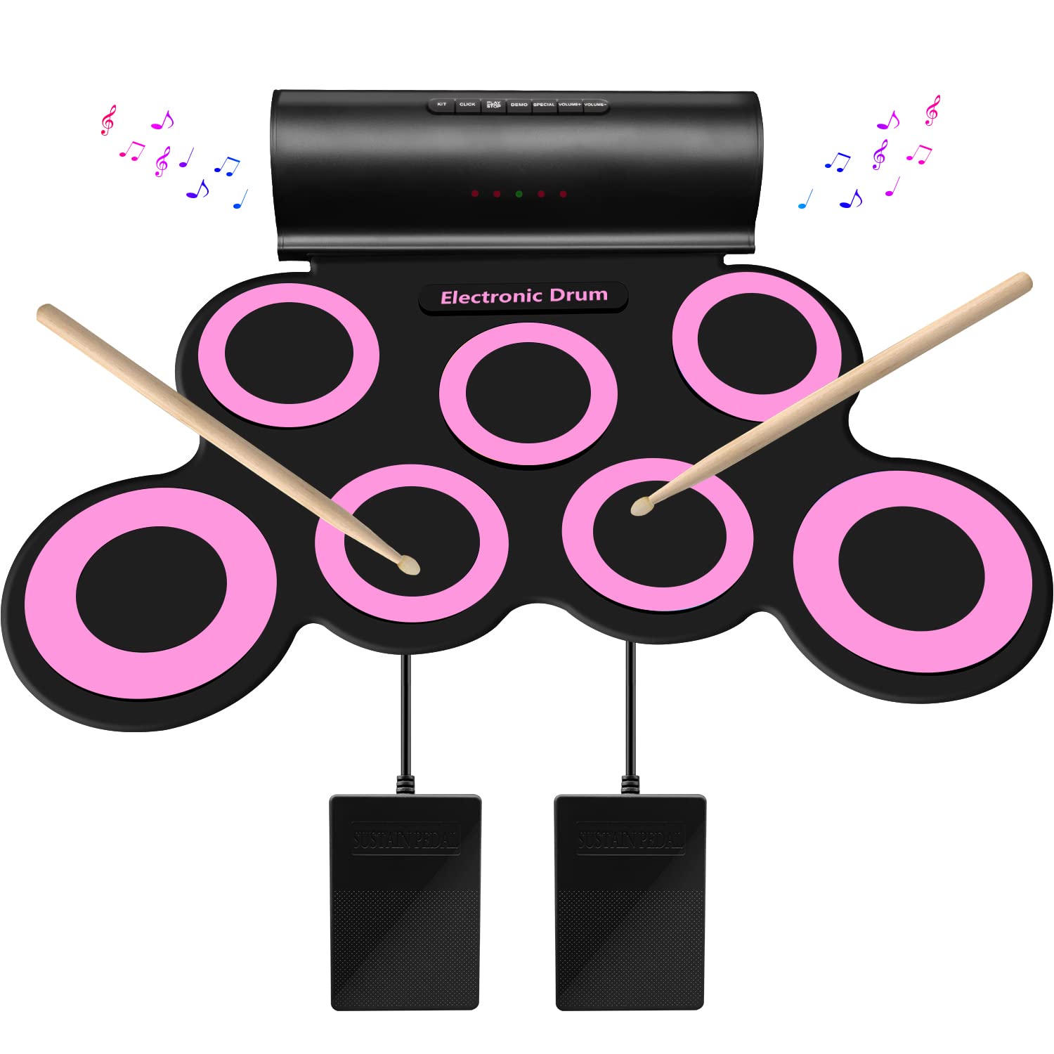 SUNKOO Electronic Drum Set for Kids, Adult Beginner Pro MIDI Drum Kit, Roll Up Practice Pad Kit with Headphone Jack, Built-in Speaker, Drum Pedals, Drum Sticks, Great Holiday Birthday Gift for Kids