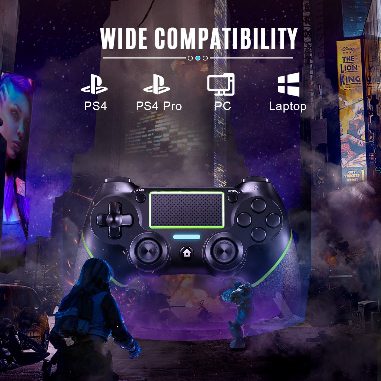 predark P S-4 Controller Wireless Game Compatible with PC with Motion Motors and Audio Function, Mini LED Indicator, USB Cable and Anti-Slip 【Upgraded Version】- Green