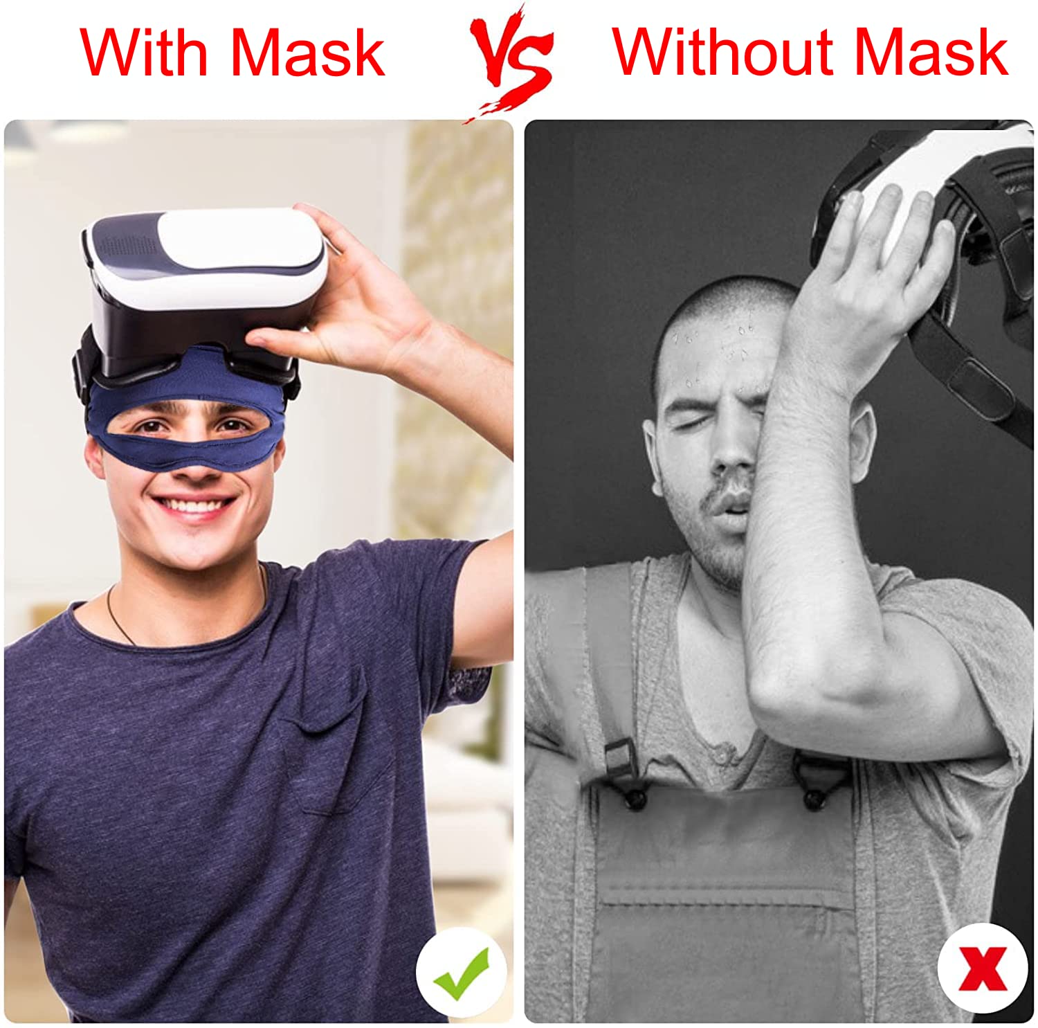 VR Eye Mask Face Cover Breathable Elastic Sweat Band Adjustable Sizes HMD Padding Use for VR Workouts ,Compatible with Mate Quest 2/Oculus Rifts/HTC Vive Pro 2 and Other VR Headsets(3PC)