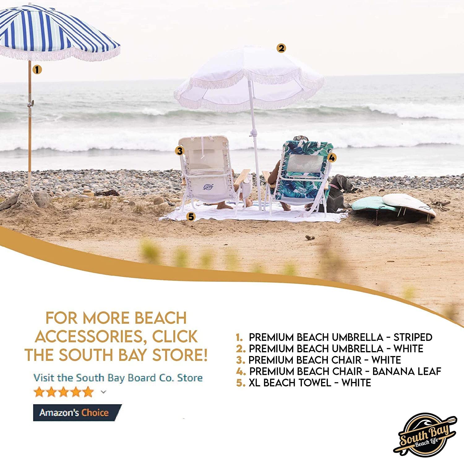South Bay Beach Life - Premium Beach Chair - Custom, XL Rust-Proof Aluminum Frame Chairs with Insulated Coolers - Portable Carry Strap - 4 Position Full Recline
