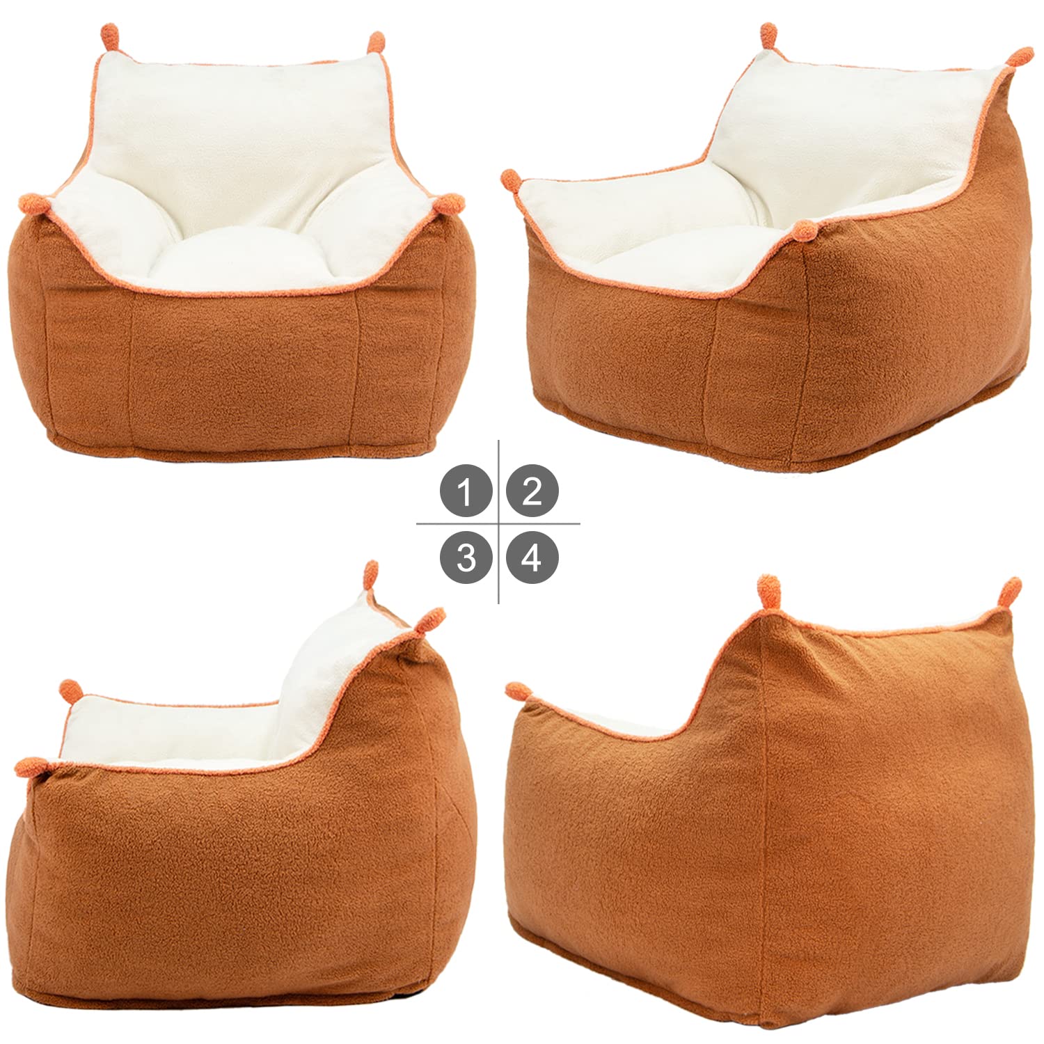 N&V Bean Bag Chair Giant High-Density Foam Filling Sofa with Foot Stool includes Removable and Machine Washable Cover for Teens, Adults to Gaming, Reading, and Watching TV (Brown)