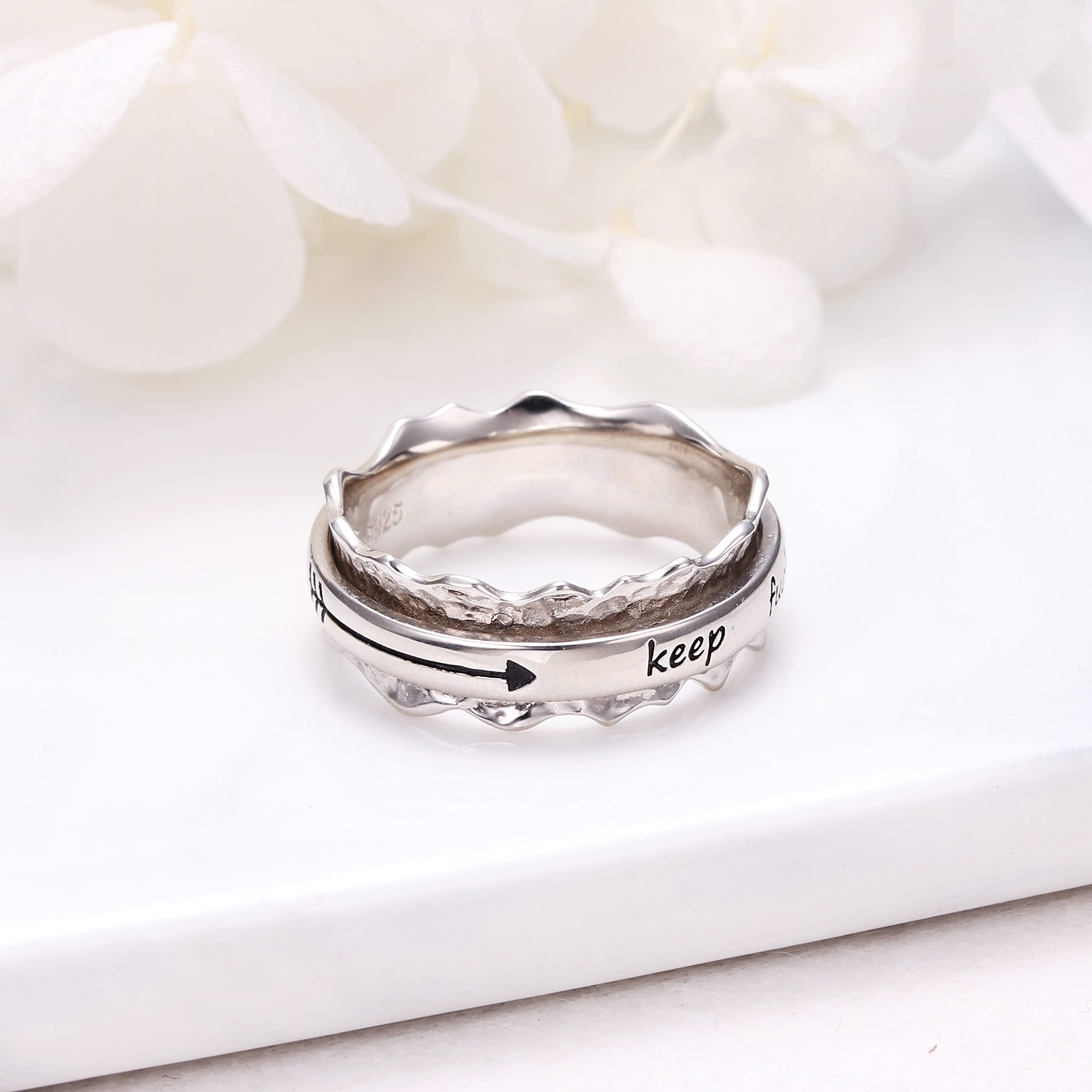 Spinner Ring 925 Sterling Silver Fidget Rings for Anxiety Stress Relieving ADHD Men Women Rings Keep Going Inspirational Band Ring Size 10