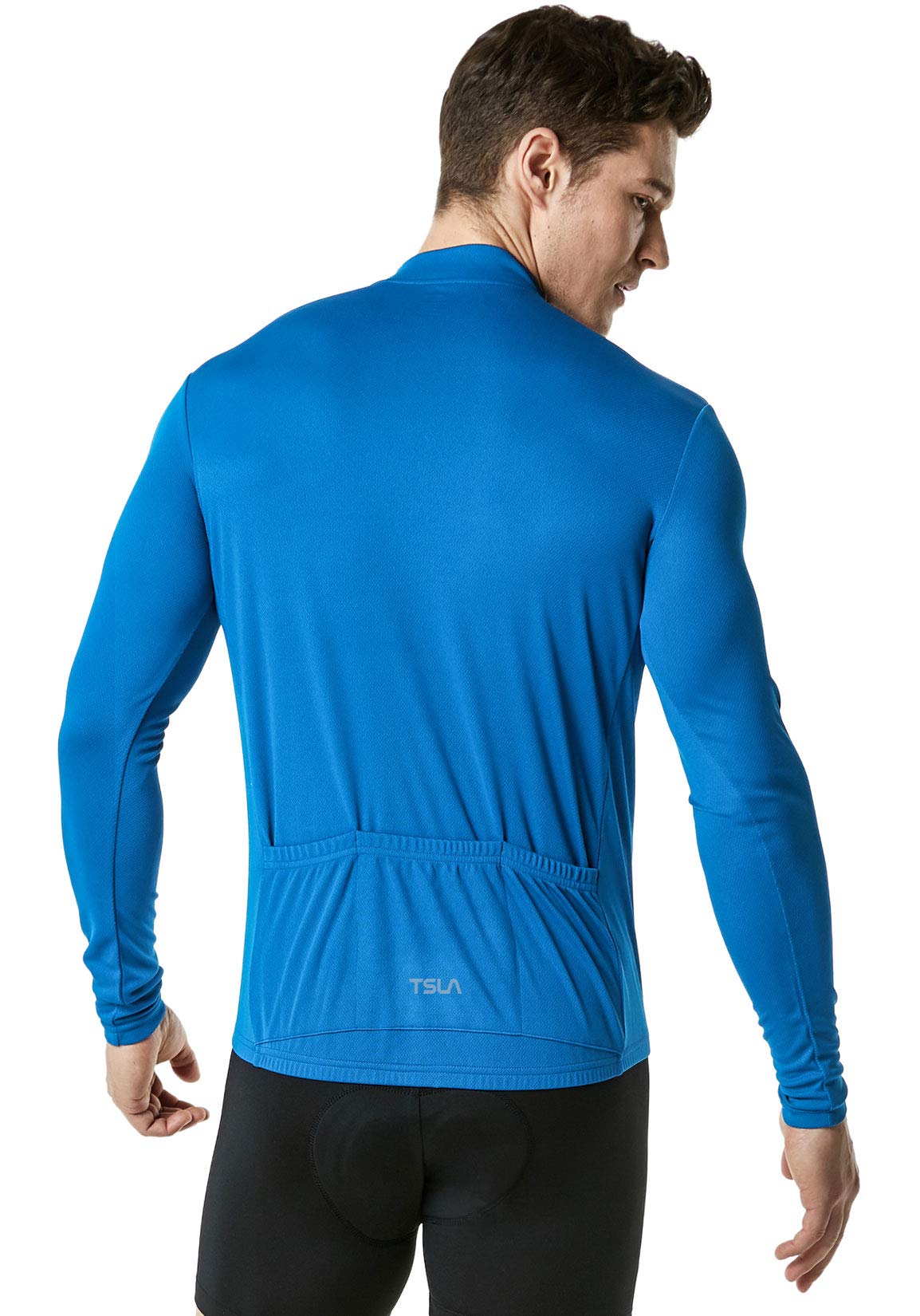 TSLA Men's Long Sleeve Bike Cycling Jersey, Quick Dry Breathable Reflective Biking Shirts with 3 Rear Pockets, Cycle Long Sleeve Sky Blue, Medium